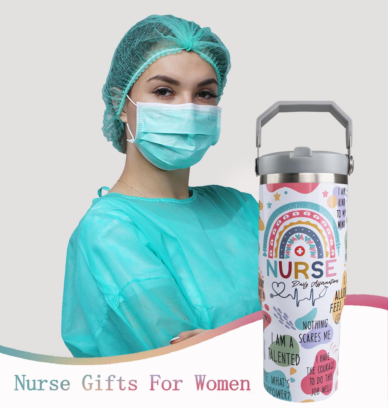 ZNYYZYBA Nurse Tumbler - 30oz Thermal Mug with Handle and Flip Straw for Nurses Week Gifts