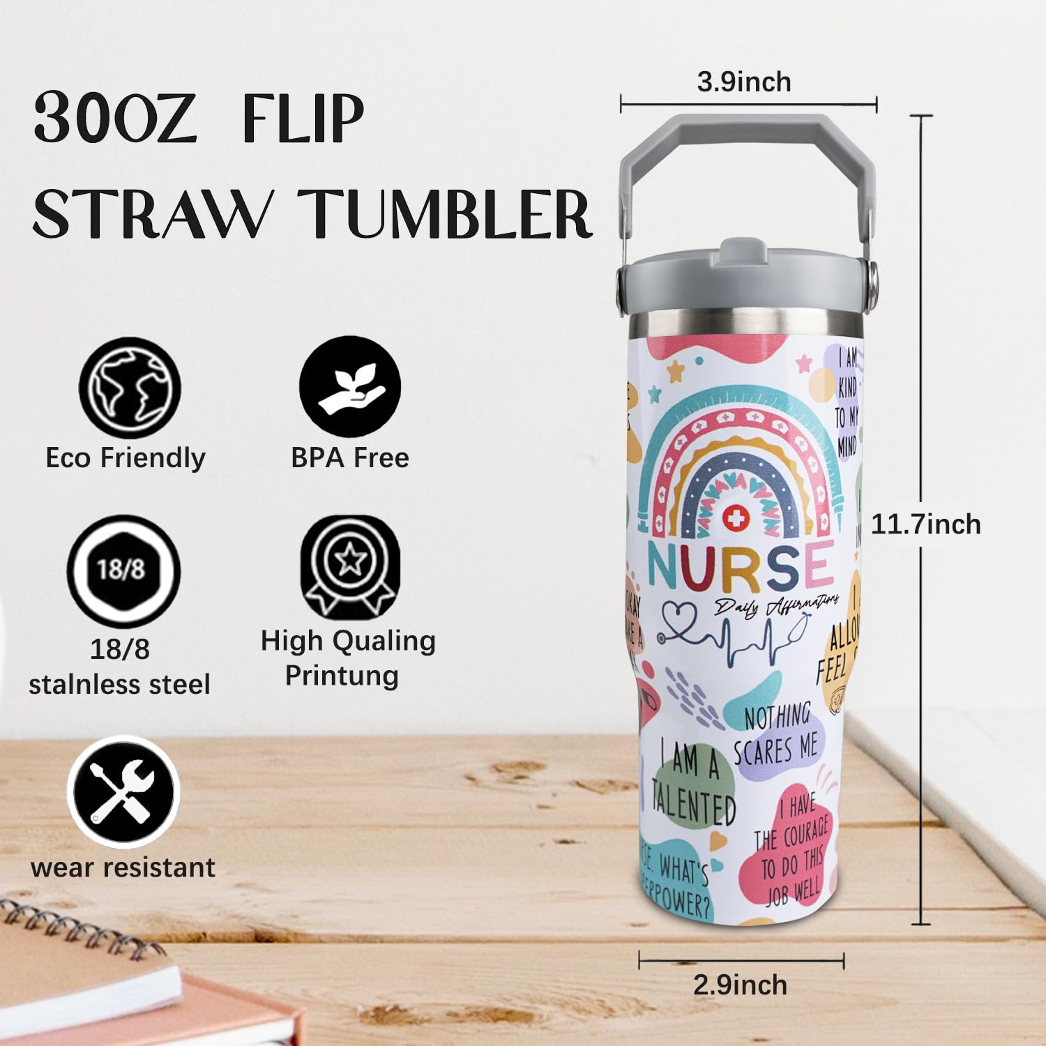 ZNYYZYBA Nurse Tumbler - 30oz Thermal Mug with Handle and Flip Straw for Nurses Week Gifts