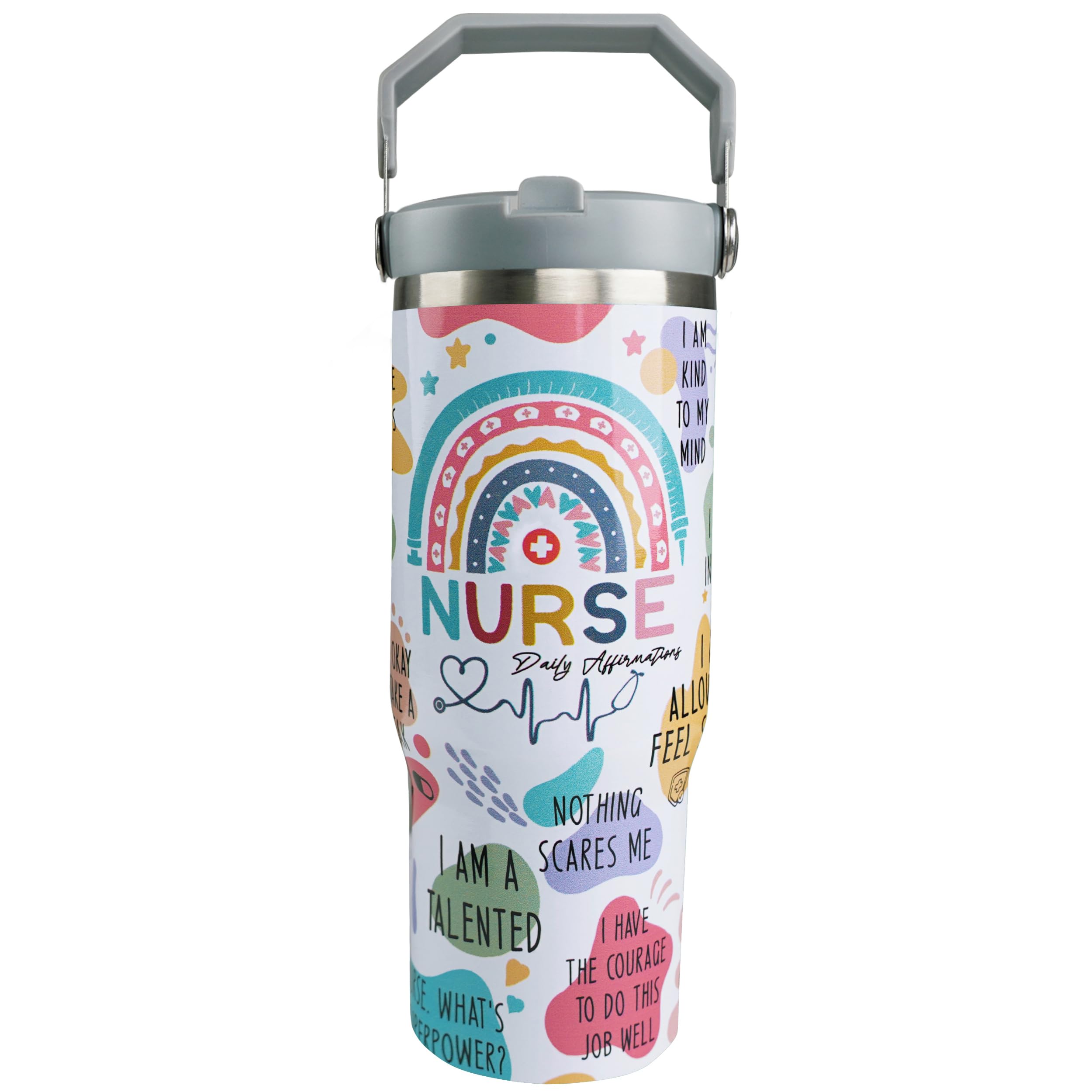 ZNYYZYBA Nurse Tumbler - 30oz Thermal Mug with Handle and Flip Straw for Nurses Week Gifts