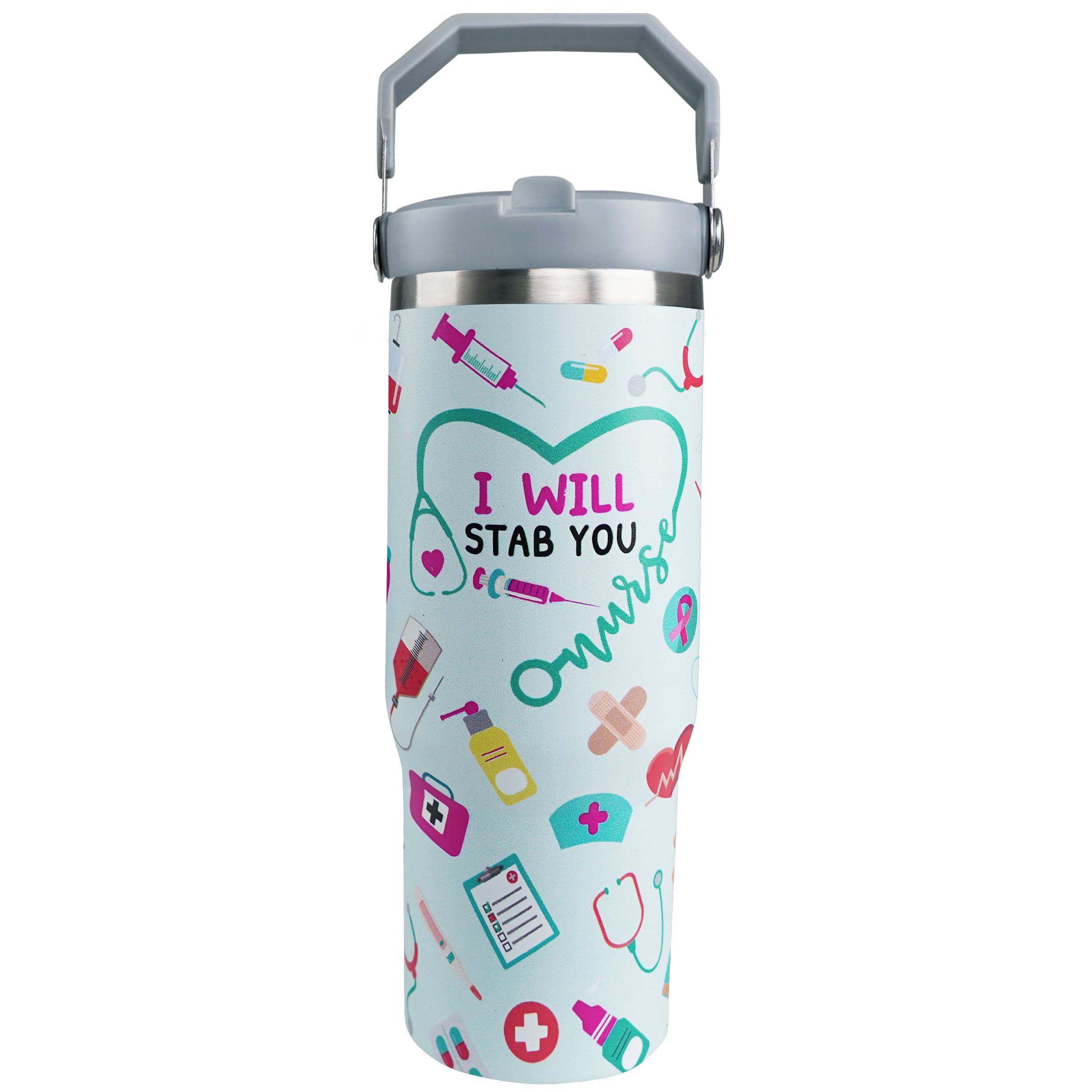 ZNYYZYBA Nurse Tumbler Nurse Gifts for Women - Nurse Appreciation Gifts Nurses Week Gifts for Female Male Nurse、 New Nurses、 RN、 LPN, 30oz Nurse Thermal Mug with Handle and Flip Straw