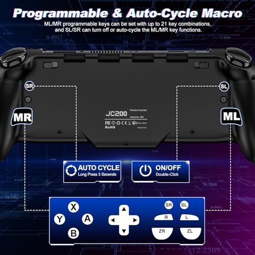 Spican Switch Controllers for Nintendo Switch/Switch OLED Controller, Switch Wireless Pro Controller One-Piece Joypad, Full-Size Ergonomic Handheld Mode Controller with Battery/Turbo/Programming
