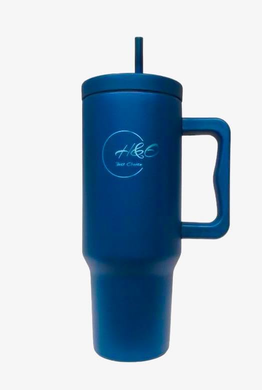 H&E Best Choice 40 oz Tumbler with handle and straw stainless steel water bottle, travel water tumbler, outdoor water bottle, double wall water bottle, Dark Blue