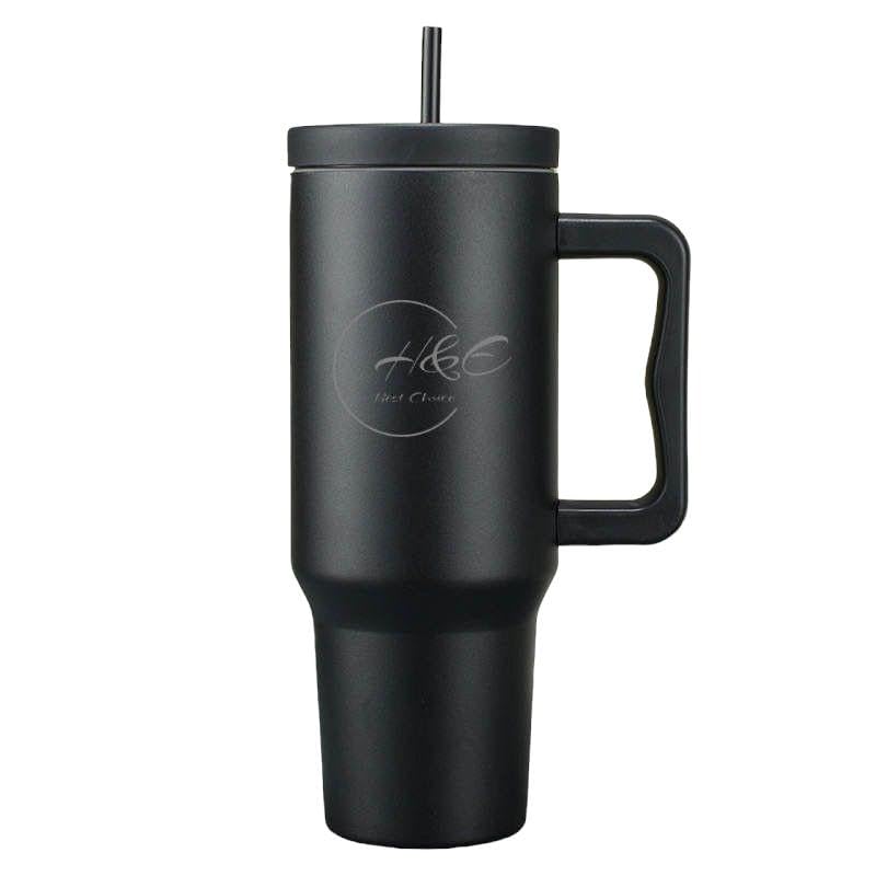 H&E Best Choice 40 oz Tumbler with handle and straw stainless steel water bottle, travel water tumbler, outdoor water bottle, double wall water bottle, Black