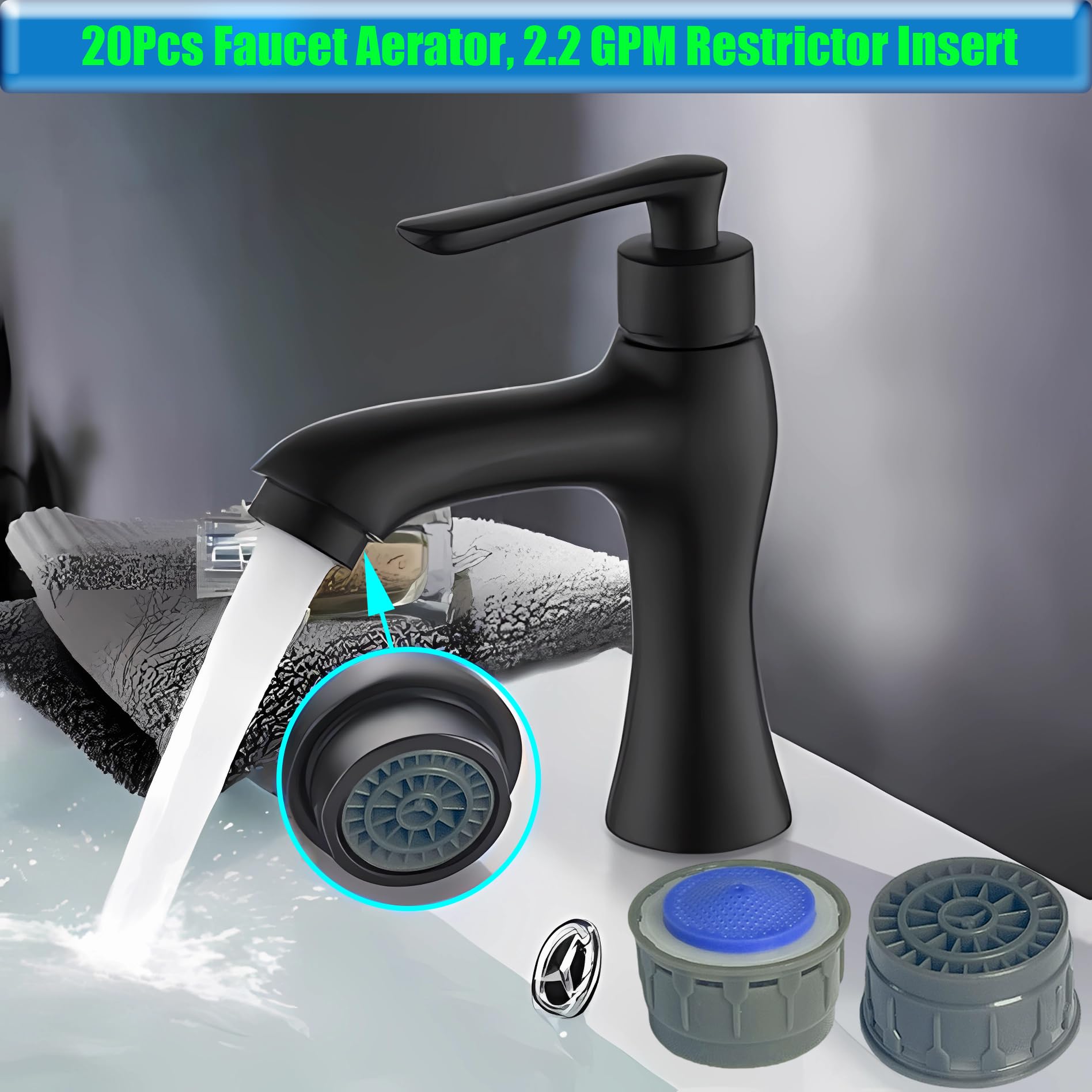 MOILINJAEY Faucet Aerator, 2.2GPM Flow Limiter Insert, 20 PCS, ABS Plastic, M22-M24, 0.83" Diameter