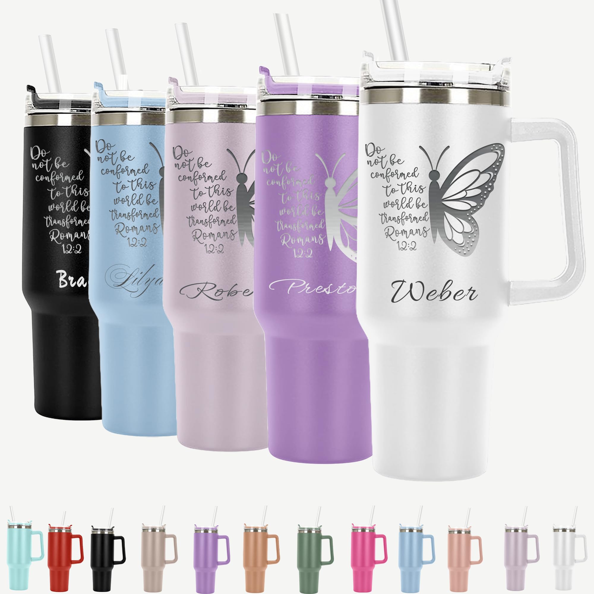 LifGif Butterfly - Christian Personalized Tumbler 40 oz Laser Engraved, Insulated Cup with Handle, Lid & Straw, Inspirational Religious Christian Coffee Mugs, Christian Tumbler, Bible Verse Gifts