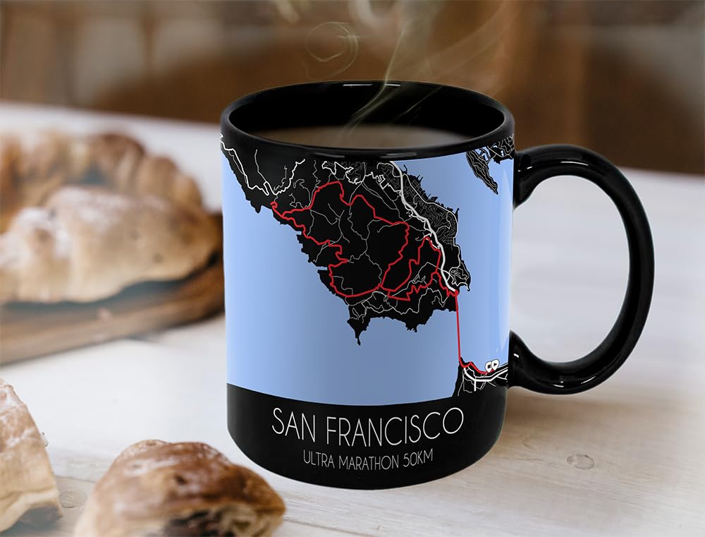 Ultra Marathon 50KM San Francisco Gifts and Souvenirs - Unique Drinkware - Ultra Marathon 50KM Race Memento - 11oz Black Ceramic Mug