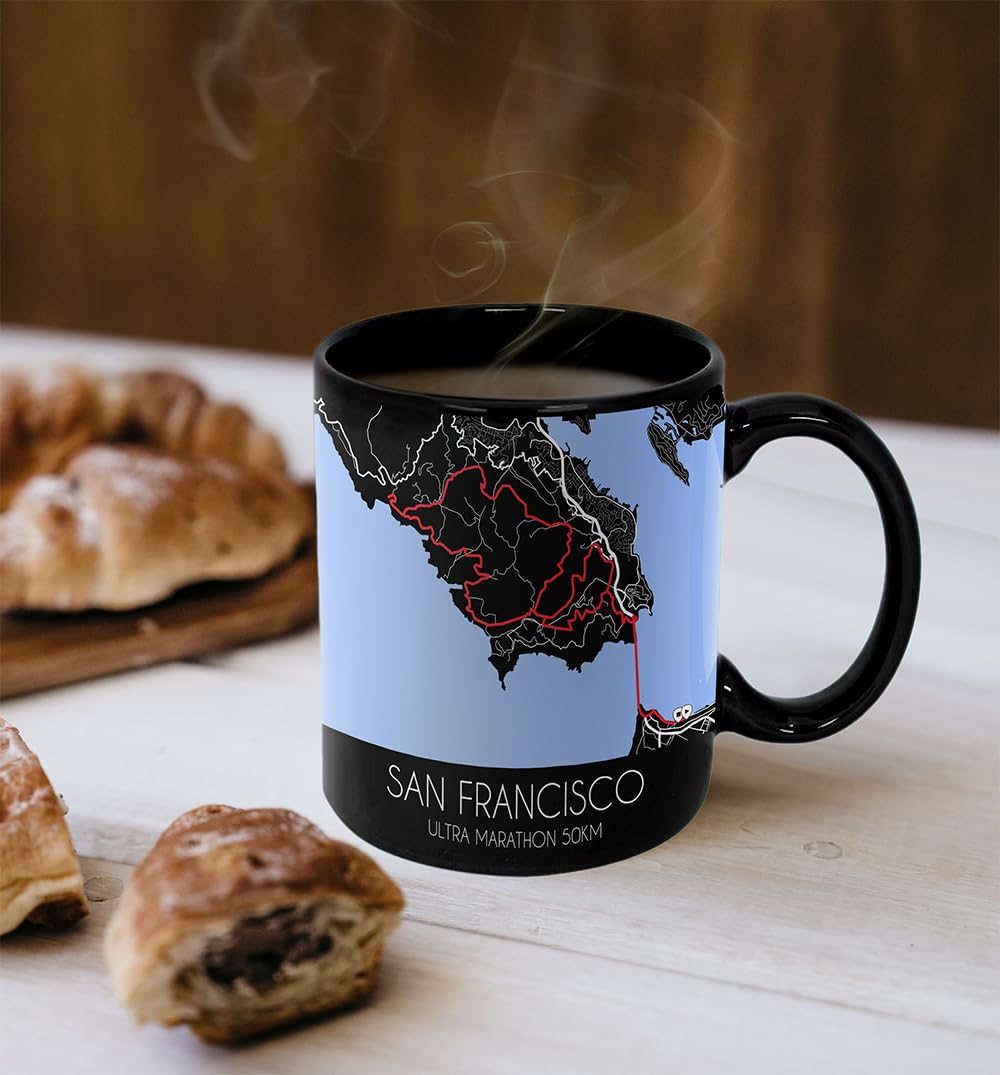 Ultra Marathon 50KM San Francisco Gifts and Souvenirs - Unique Drinkware - Ultra Marathon 50KM Race Memento - 11oz Black Ceramic Mug