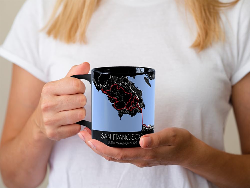 Ultra Marathon 50KM San Francisco Gifts and Souvenirs - Unique Drinkware - Ultra Marathon 50KM Race Memento - 11oz Black Ceramic Mug