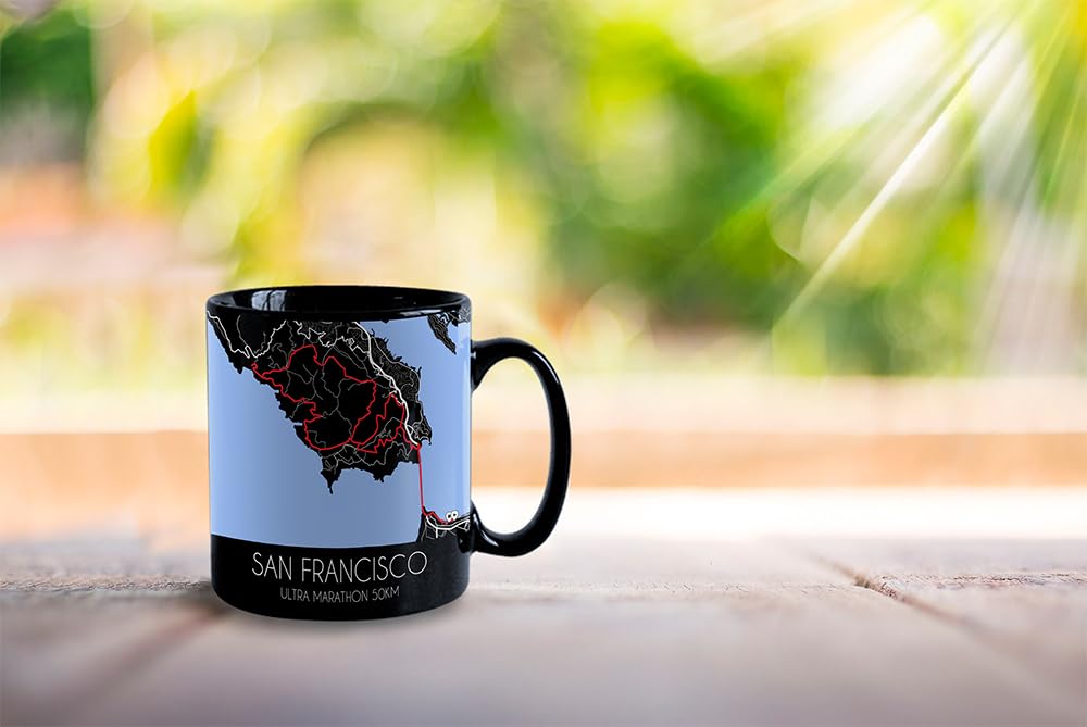Ultra Marathon 50KM San Francisco Gifts and Souvenirs - Unique Drinkware - Ultra Marathon 50KM Race Memento - 11oz Black Ceramic Mug