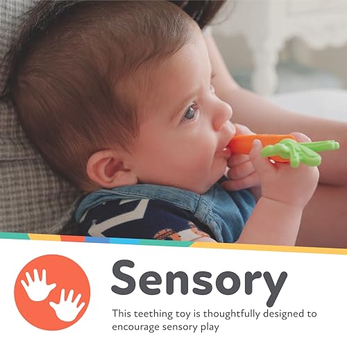 Nuby Silicone Carrot Tube Teether - Baby Teething Toy - Massaging Bristles for Sore Gums - 3+ Months - Toddler Easter Basket Stuffer