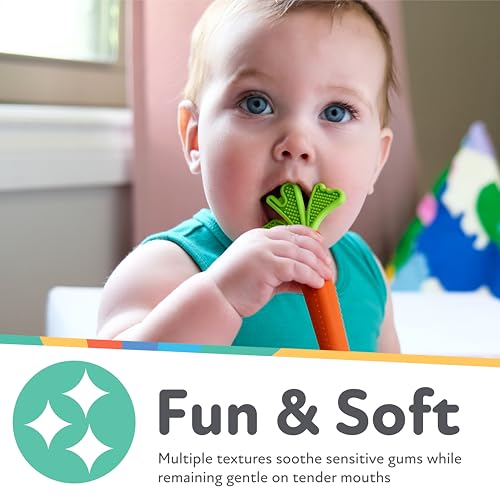 Nuby Silicone Carrot Tube Teether - Baby Teething Toy - Massaging Bristles for Sore Gums - 3+ Months - Toddler Easter Basket Stuffer