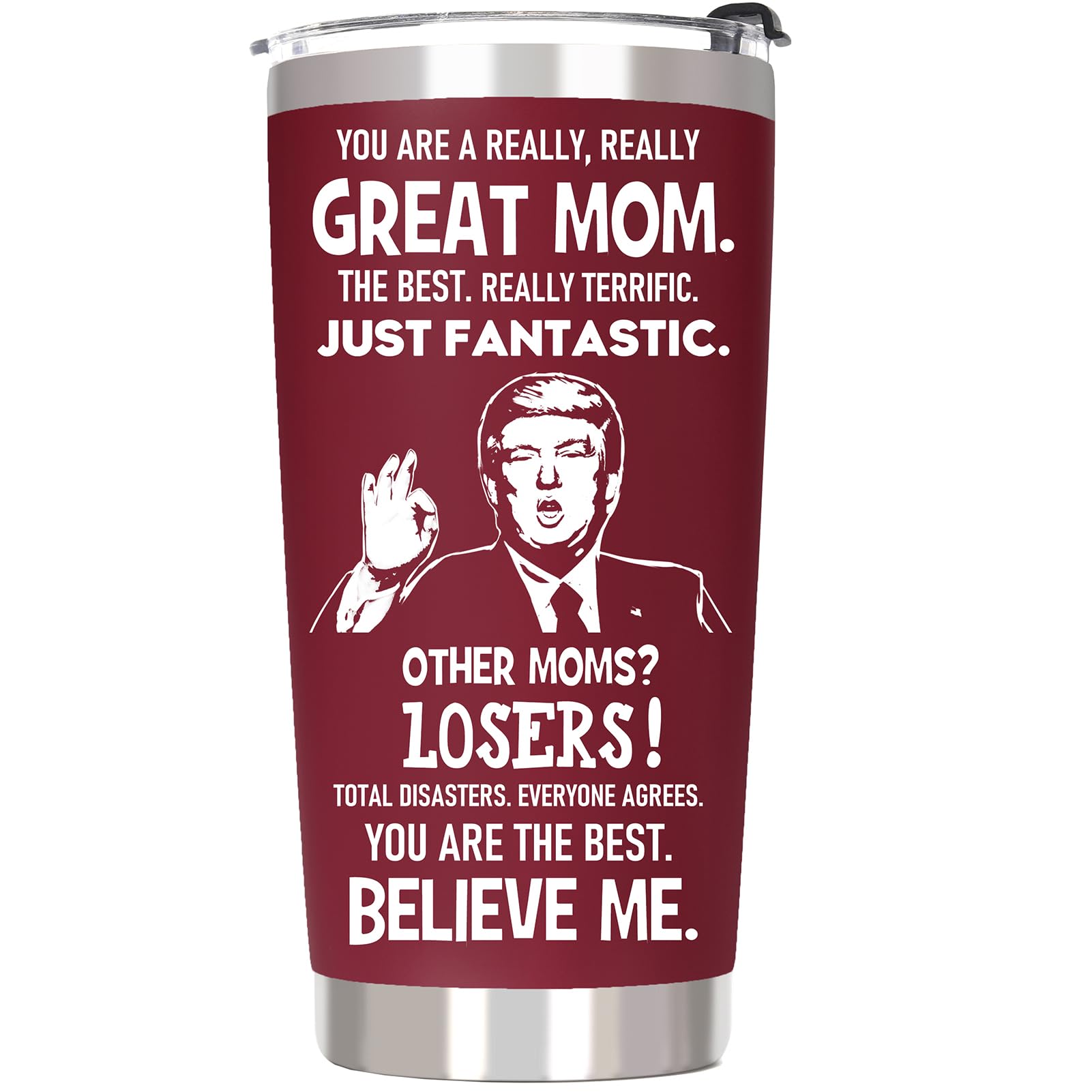 AREOK Gifts for Mom from Daughter Son Kids, Mom Tumbler Cup - Best Mom Christmas Gifts, Great Mom Mother Gifts, Happy Birthday Gifts for Mom, 20 OZ Tumbler for Mom, Deep Red