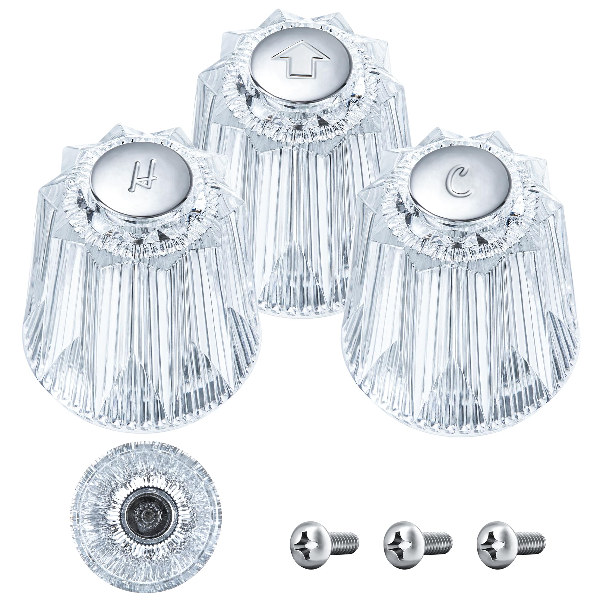 Enhon Shower Faucet Handle Replacement, Compatible with Price Pfister Windsor Tub and Shower Faucets, 3 Pieces Hot Cold and Diverter Shower Knob Replacement, Clear Acrylic