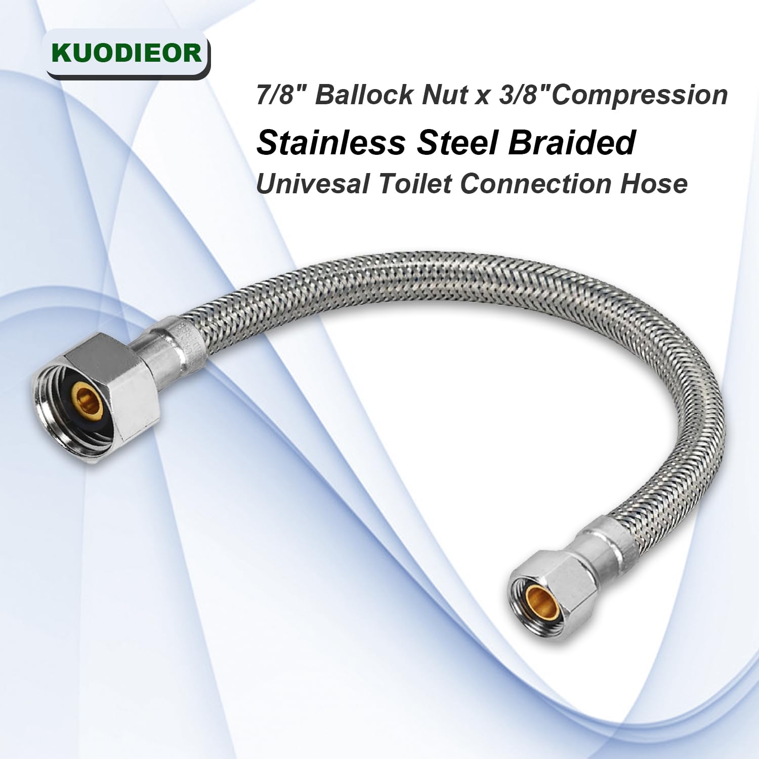 Universal Flexible Toilet Connector, 49-Inch x 3/8" Comp x 7/8" BC, Premium Braided Stainless Steel Toilet Water Supply Connector Line with Anti-Leaking Brass Nut