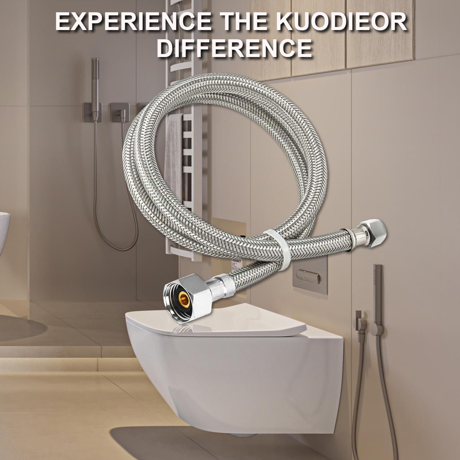 Universal Flexible Toilet Connector, 49-Inch x 3/8" Comp x 7/8" BC, Premium Braided Stainless Steel Toilet Water Supply Connector Line with Anti-Leaking Brass Nut