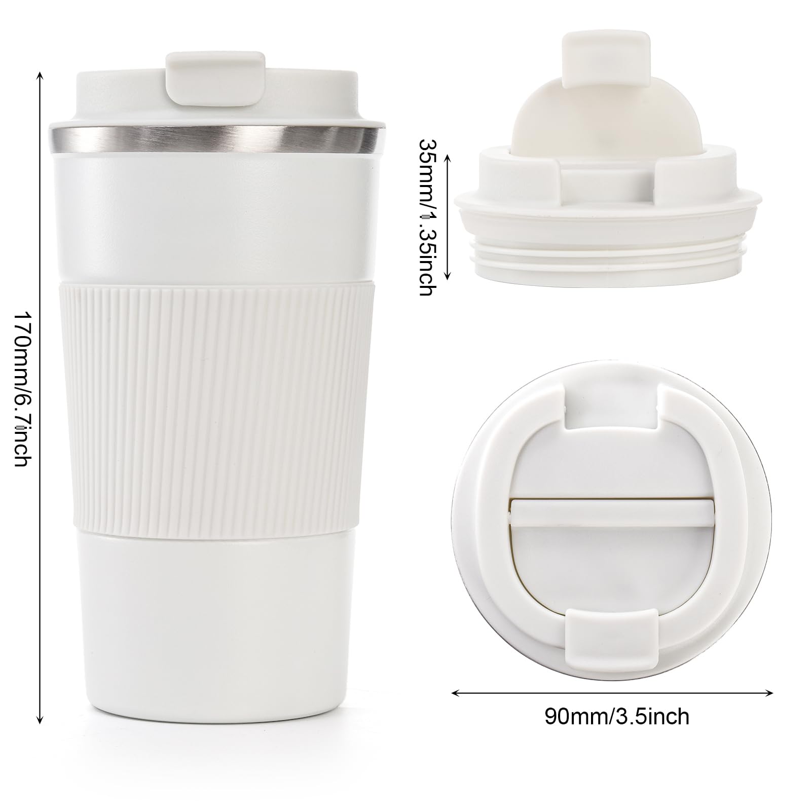 Bekith 2 Pack Travel Coffee Mug, 17oz Insulated Coffee Mug with Leakproof Lid, Double Walled Vacuum Stainless Steel Reusable Coffee Cup Tumbler for Hot and Iced Coffee Tea Water (Black, White)