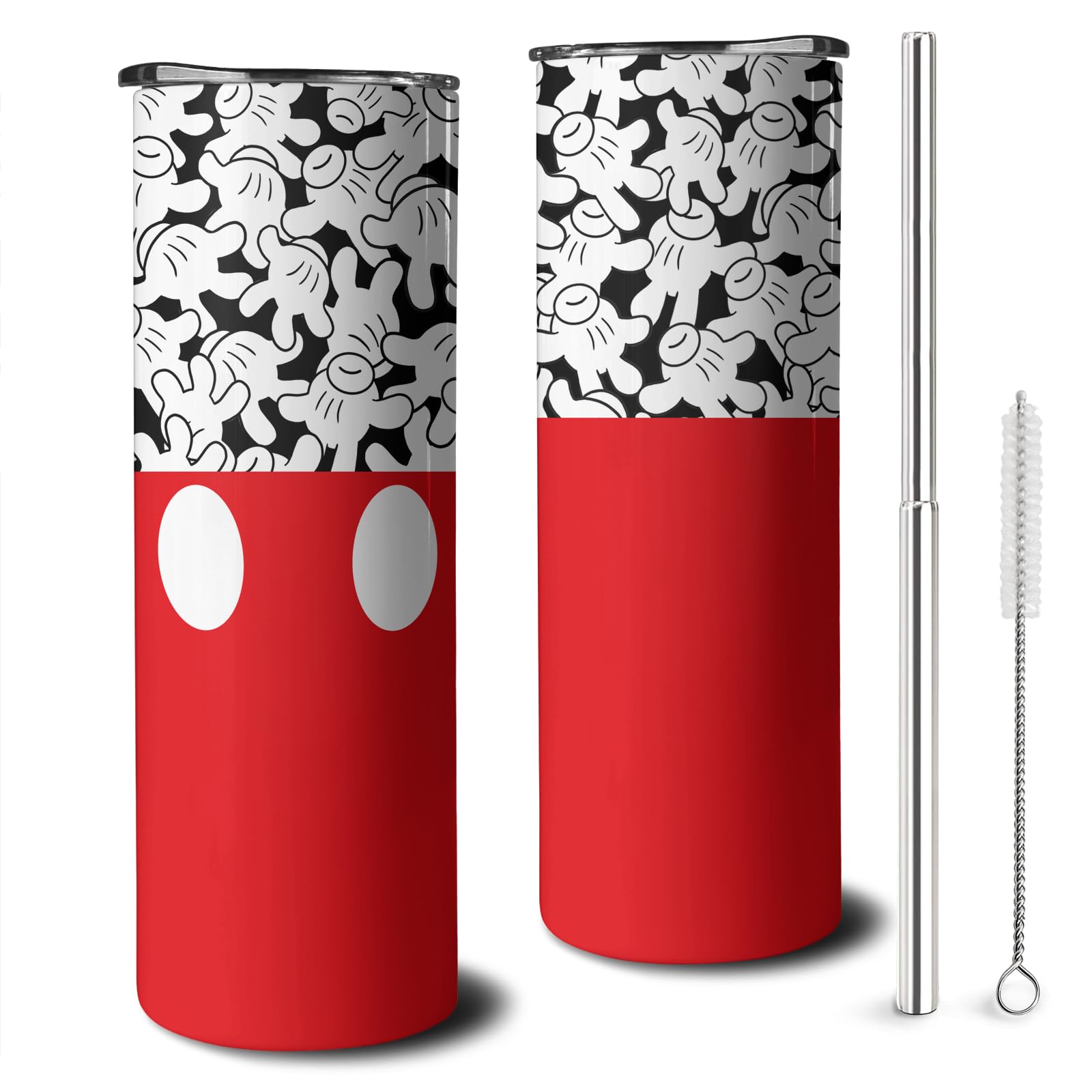 thmasamwr Cute Mouse Skinny Tumbler With Straw and Lid, Stainless Steel 20oz Insulated Coffee Travel Mug, Cartoon Mouse Gifts Cups for Women and Girls