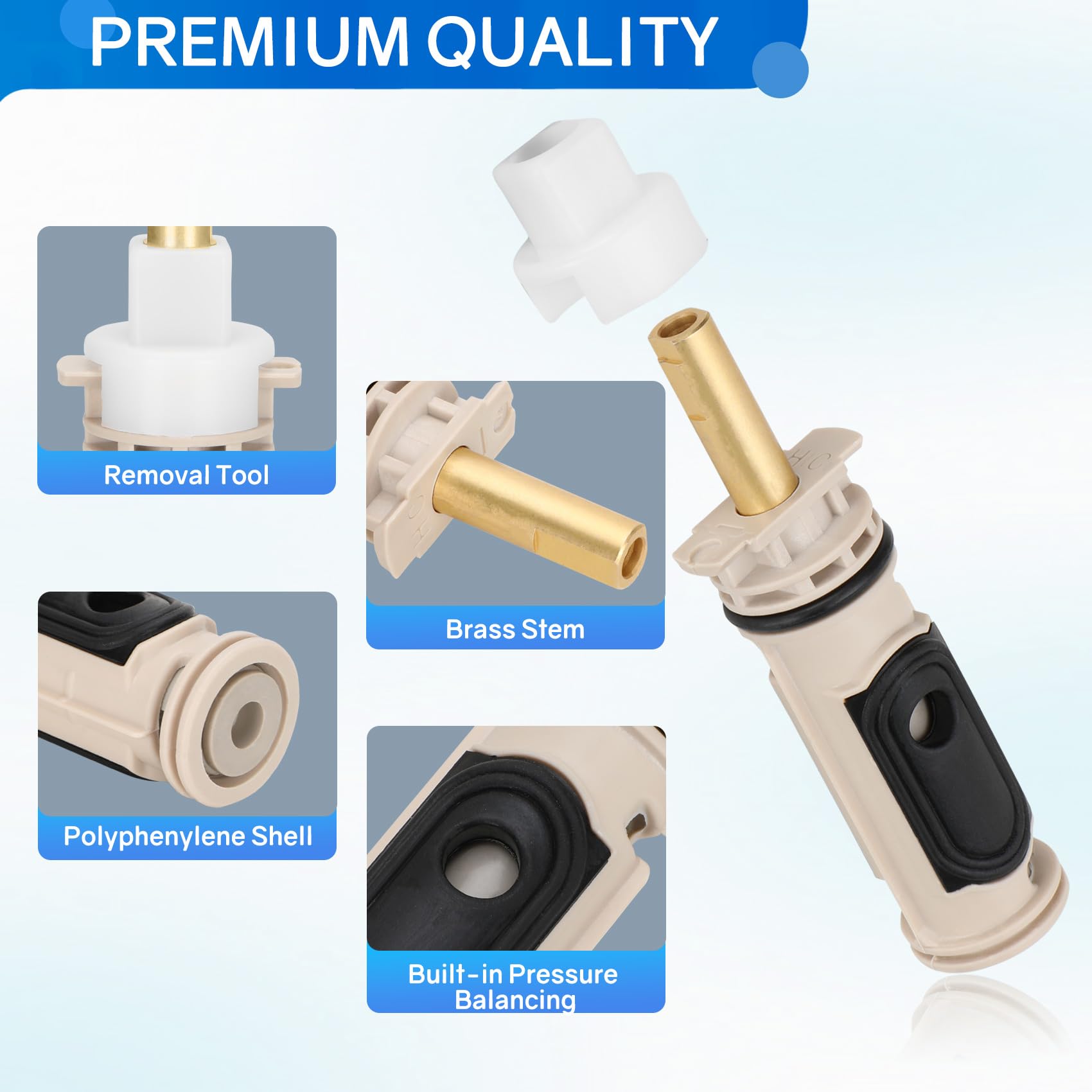 1222 Replacement Cartridge Kit for Moen One-Handle Posi Temp Faucets,Replacement Compatible with Moen Tub Shower,Durable Brass(Silicone Oil Included,Retainer Clip,Installation Instructions)-2PCS