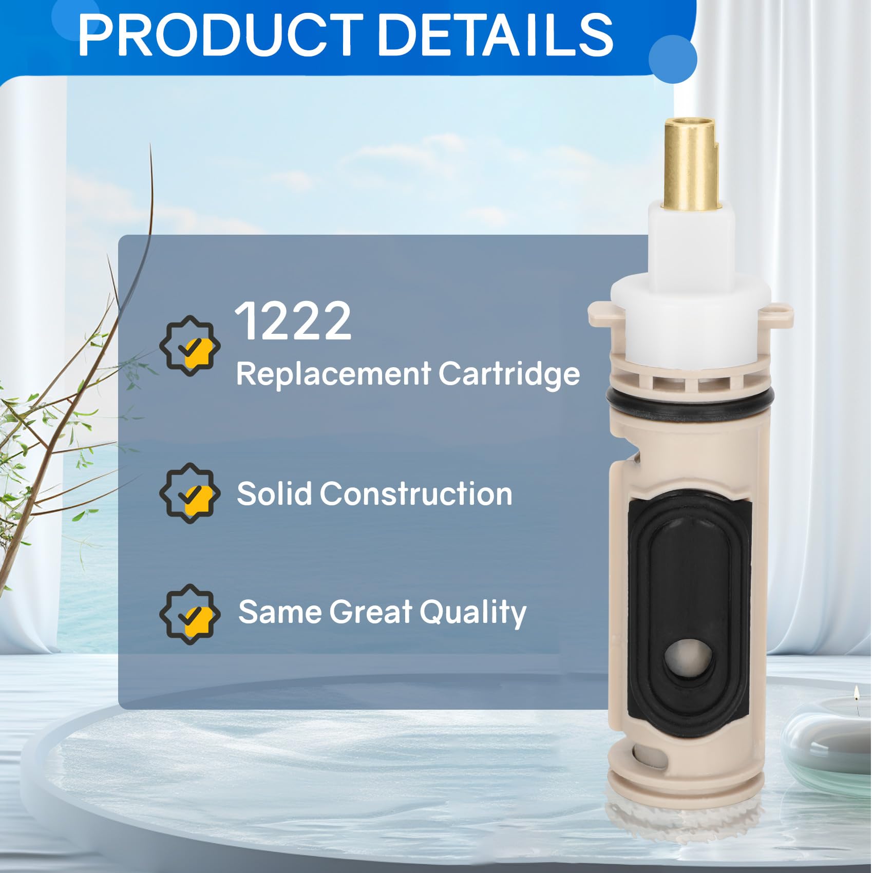 1222 Replacement Cartridge Kit for Moen One-Handle Posi Temp Faucets,Replacement Compatible with Moen Tub Shower,Durable Brass(Silicone Oil Included,Retainer Clip,Installation Instructions)-2PCS