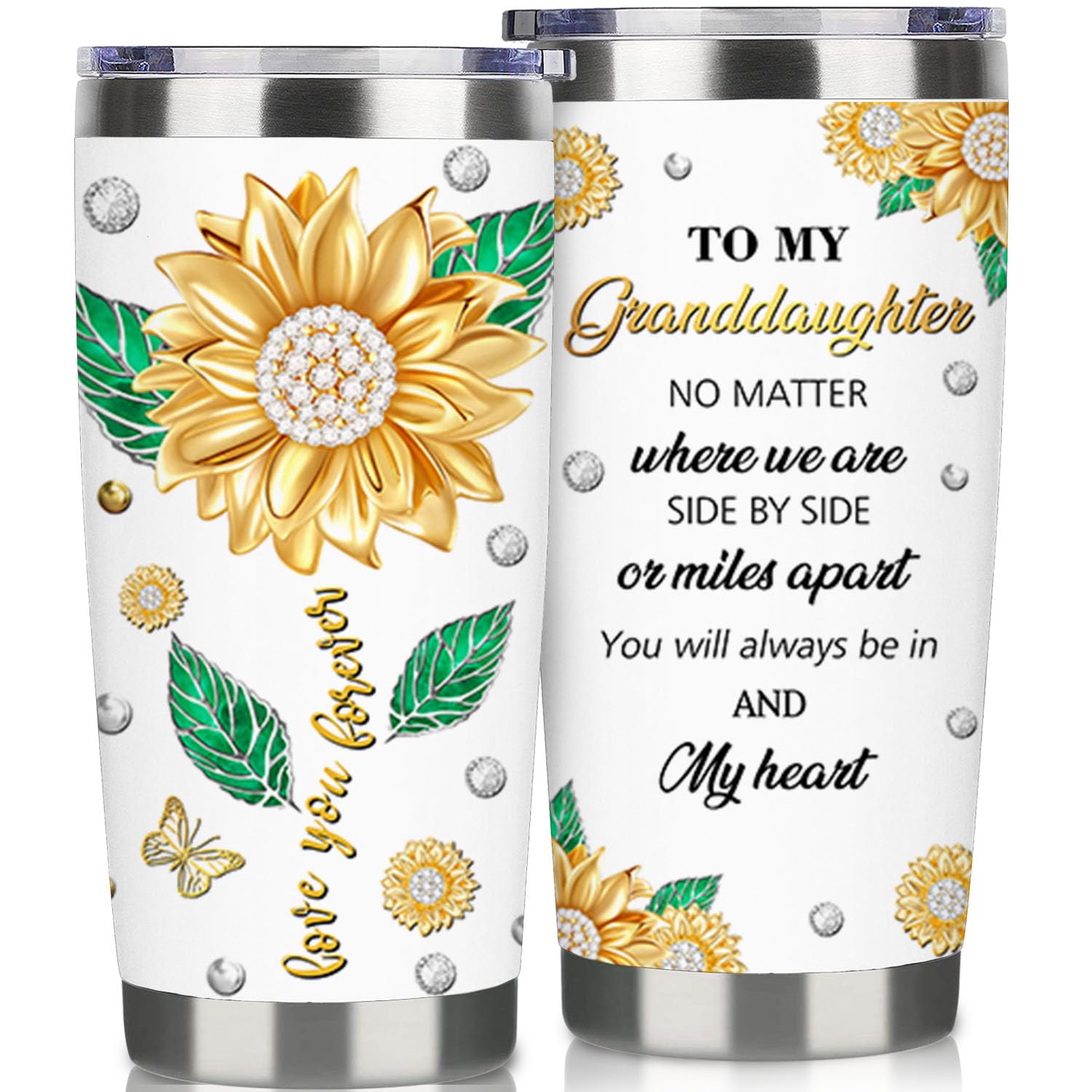 Pininerr Granddaughter Gift from Grandma Grandpa -20 oz Granddaughter Coffee Cup Vacuum Insulated Stainless Steel,Ideal Granddaughter Birthday Gift (Granddaughter)