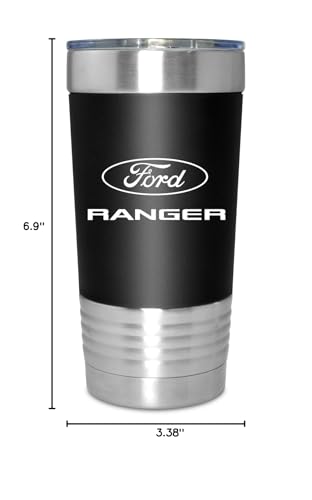 iPick Image for Ford Ranger 20 oz Dual-Wall Insulated Stainless Steel with Black Silicone Sleeve Travel Tumbler