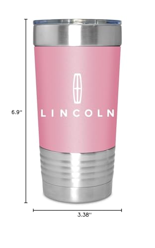 iPick Image for Lincoln Logo 20 oz Dual-Wall Insulated Stainless Steel with Pink Silicone Sleeve Travel Tumbler