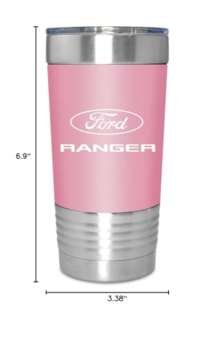 iPick Image for Ford Ranger 20 oz Dual-Wall Insulated Stainless Steel with Pink Silicone Sleeve Travel Tumbler