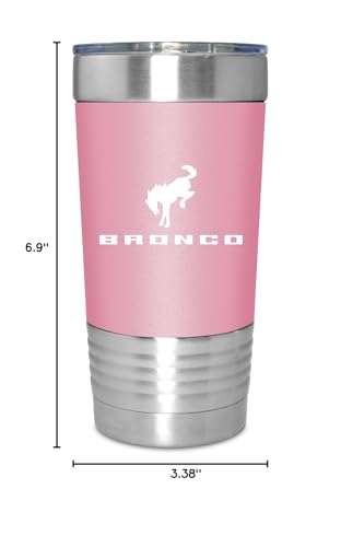 iPick Image for Ford Bronco 20 oz Dual-Wall Insulated Stainless Steel with Pink Silicone Sleeve Travel Tumbler