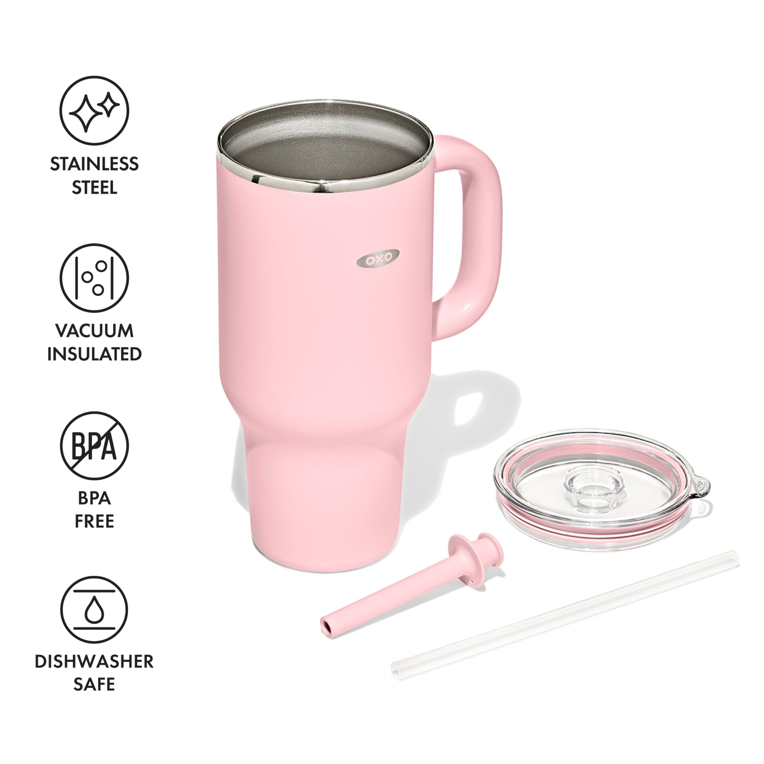 OXO Strive XL Tumbler with Handle – 40 oz. – Rose Quartz