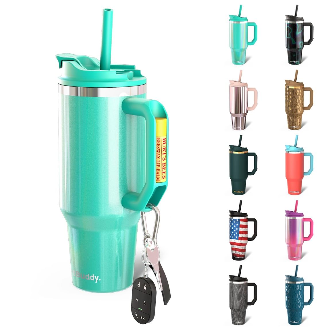 Frost Buddy Thicc Buddy - 40 oz Stainless Steel Vacuum Insulated Tumbler with Lid and Straw for Water - Travel Mug Cupholder Friendly - Gifts for Women Men Him Her (Aquamarine)