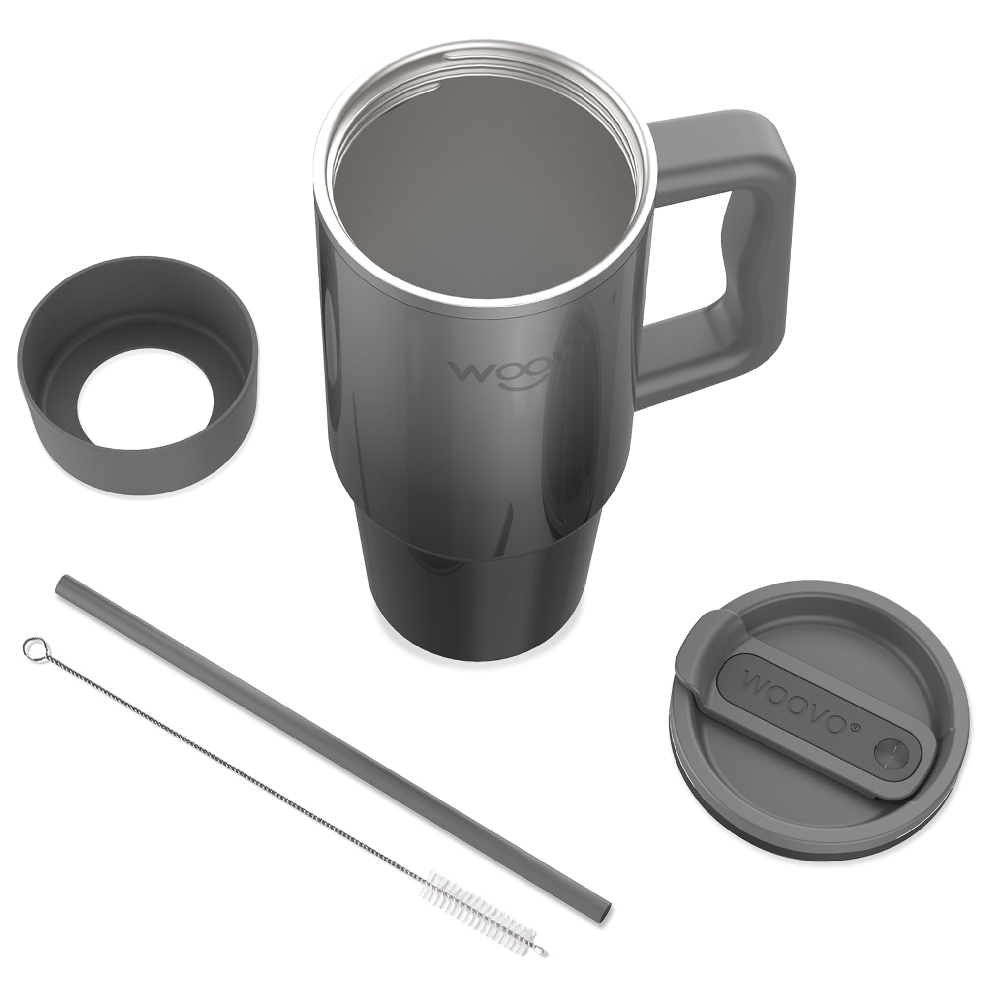 30oz Tumbler with Handle and Straw, Insulated Coffee Mug with Splash Proof Lid, BPA Free Reusable Double Wall Stainless Steel Water Cup, Keep Beverages Cold Hot for Hours, Gradient Grey