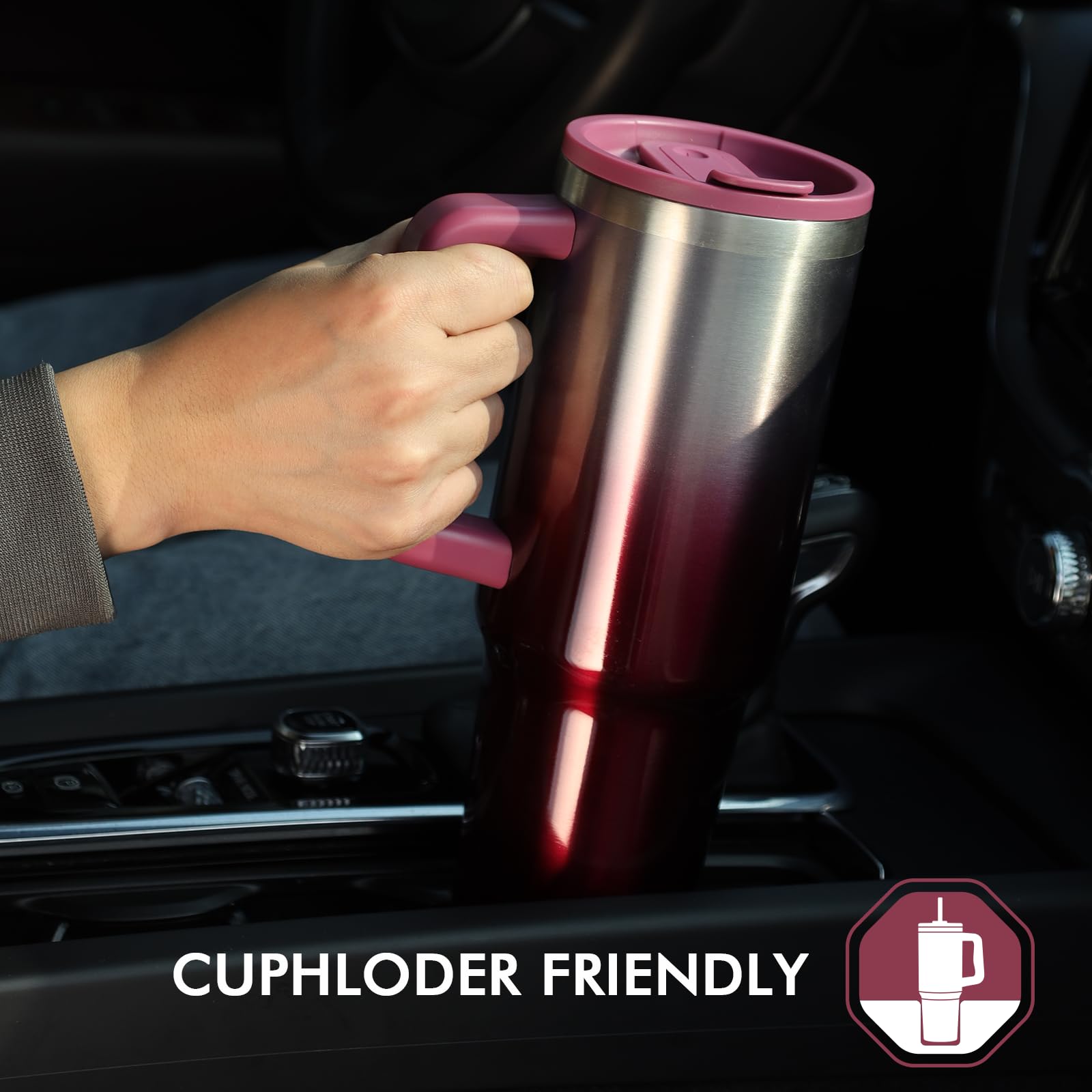 30oz Tumbler with Handle and Straw, Insulated Coffee Mug with Splash Proof Lid, BPA Free Reusable Double Wall Stainless Steel Water Cup, Keep Beverages Cold Hot for Hours, Gradient Grey