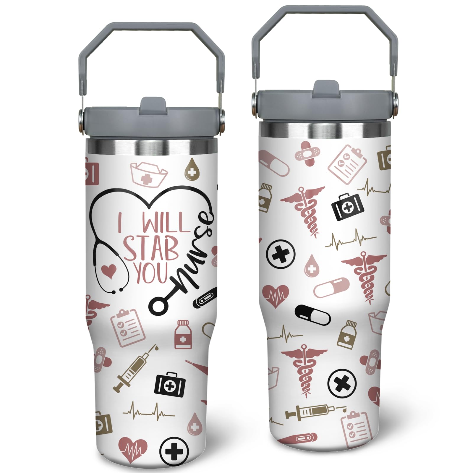 soeufnwhf 30oz Nurse Tumbler Cup with Handle Nurse Travel Coffee Mug, Nurse Nutrition Facts Tumbler, Best Nursing School Gifts, Nursing Graduation Gifts, RN Gifts for Nurses Appreciation Gifts