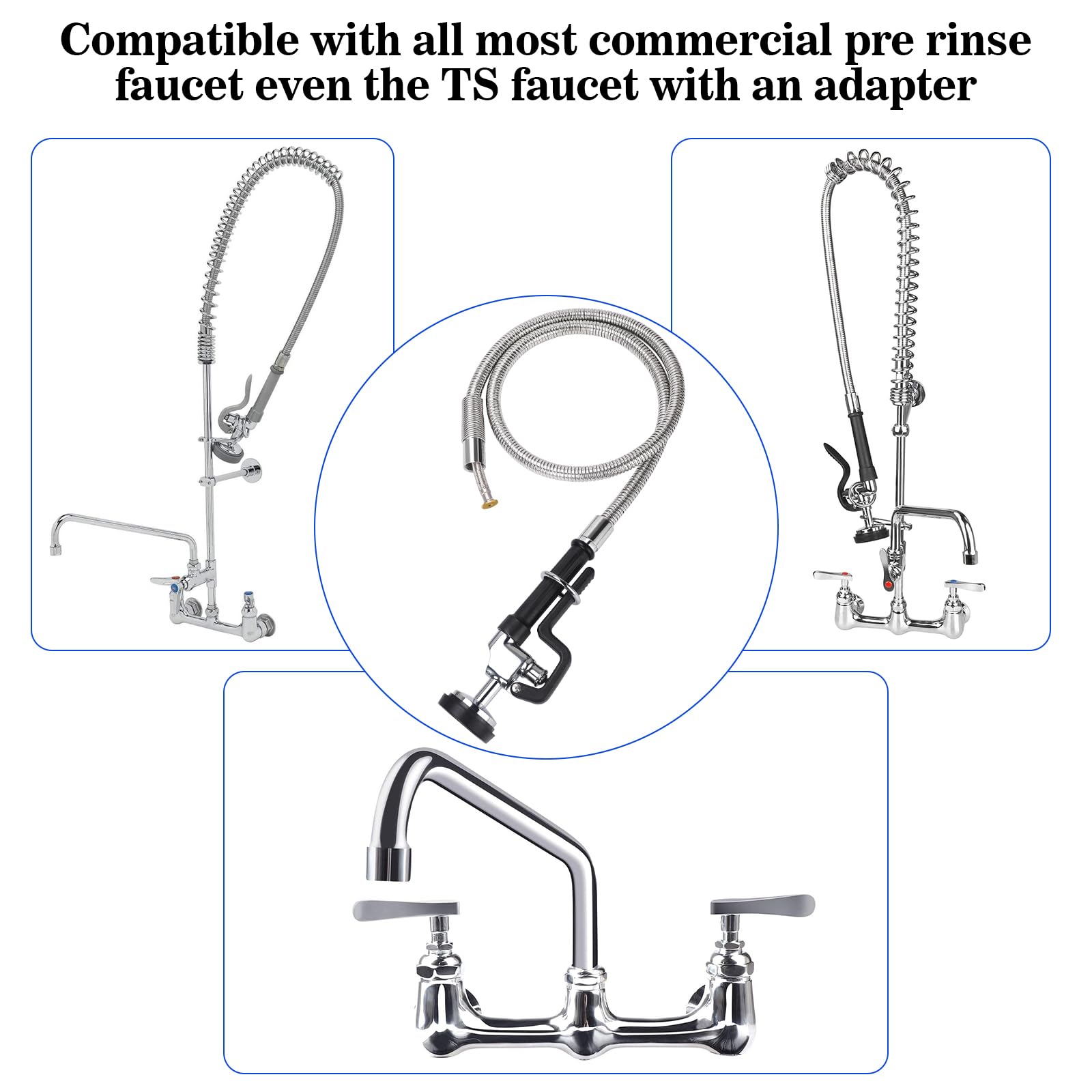 KWODE Spray Valve with Pre-rinse Hose, 38" Flexible Stainless Steel Hose with High Pressure Pre Rinse Spray Nozzle Sprayer Head Assembly Kit for Commercial Restaurant Industrial Kitchen Sink Faucet
