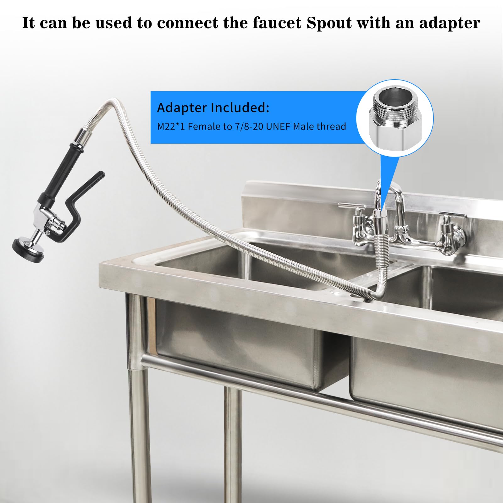 KWODE Spray Valve with Pre-rinse Hose, 38" Flexible Stainless Steel Hose with High Pressure Pre Rinse Spray Nozzle Sprayer Head Assembly Kit for Commercial Restaurant Industrial Kitchen Sink Faucet