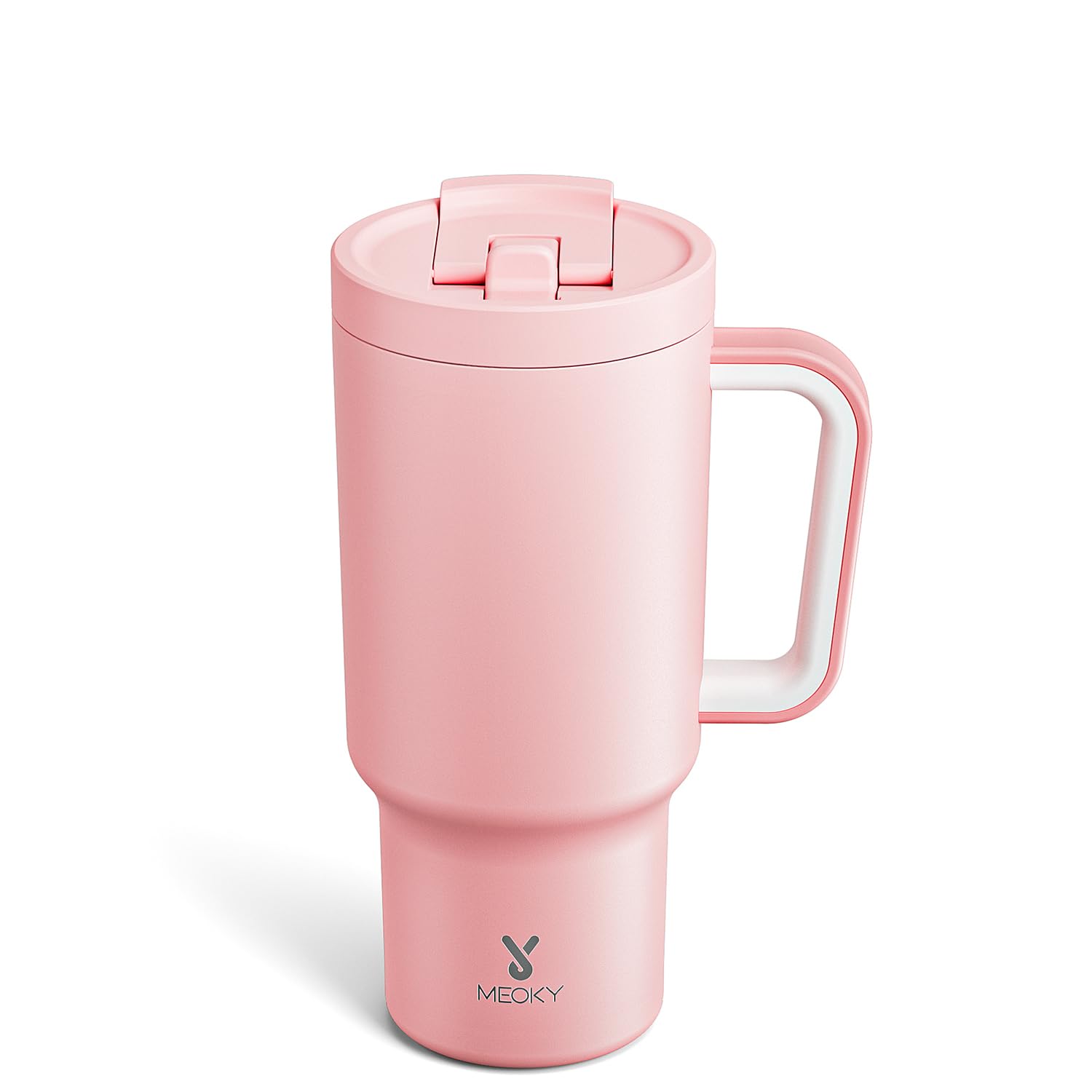 Meoky 32 oz Tumbler with Handle and Flip Straw, 100% Leakproof Tumbler with Lid and Straw, Stainless Steel Insulated Cup, Cupholder Friendly, Keeps Cold for 24 Hours (Blush)