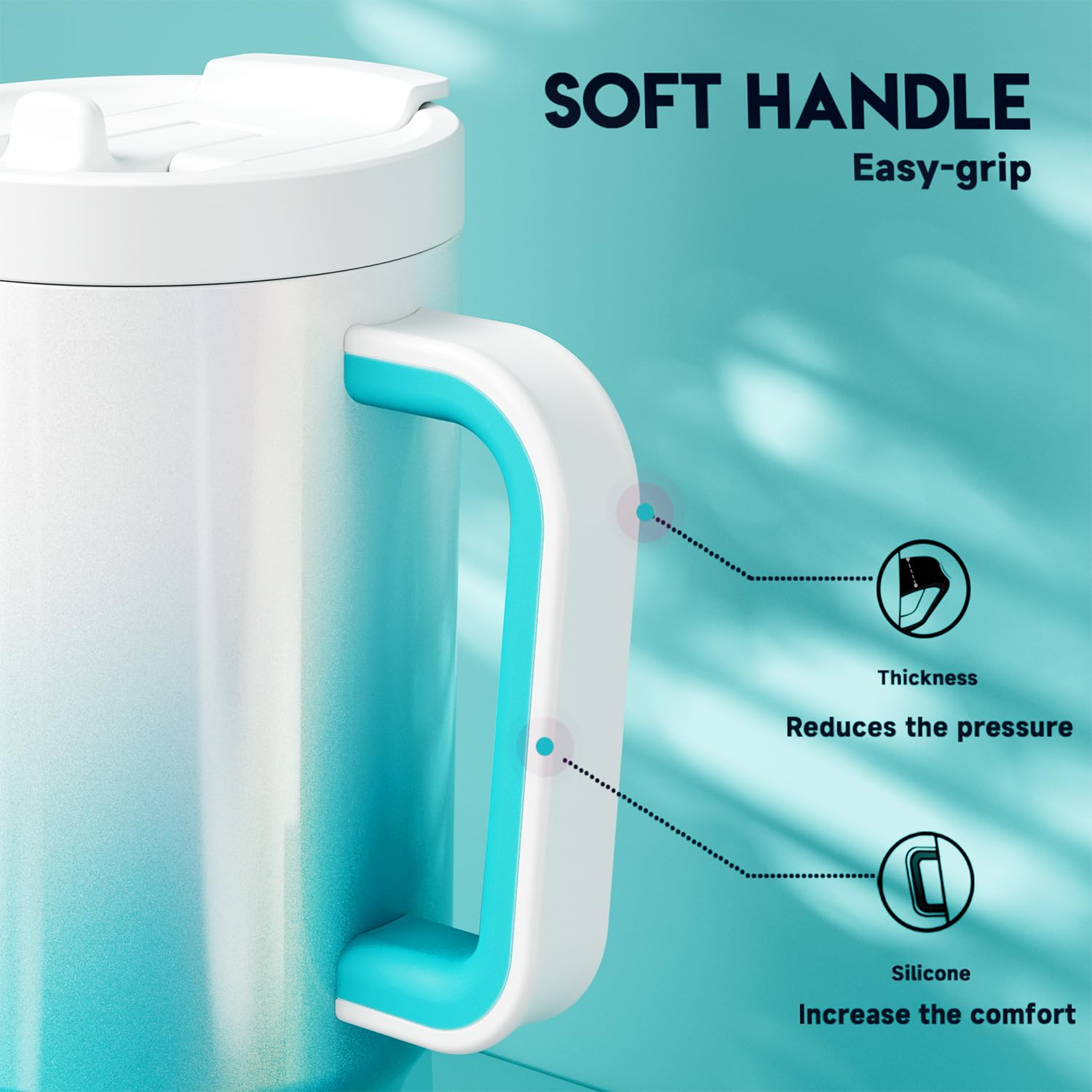 Meoky 32 oz Tumbler with Handle and Flip Straw, 100% Leakproof Tumbler with Lid and Straw, Stainless Steel Insulated Cup, Cupholder Friendly, Keeps Cold for 24 Hours (Azure)