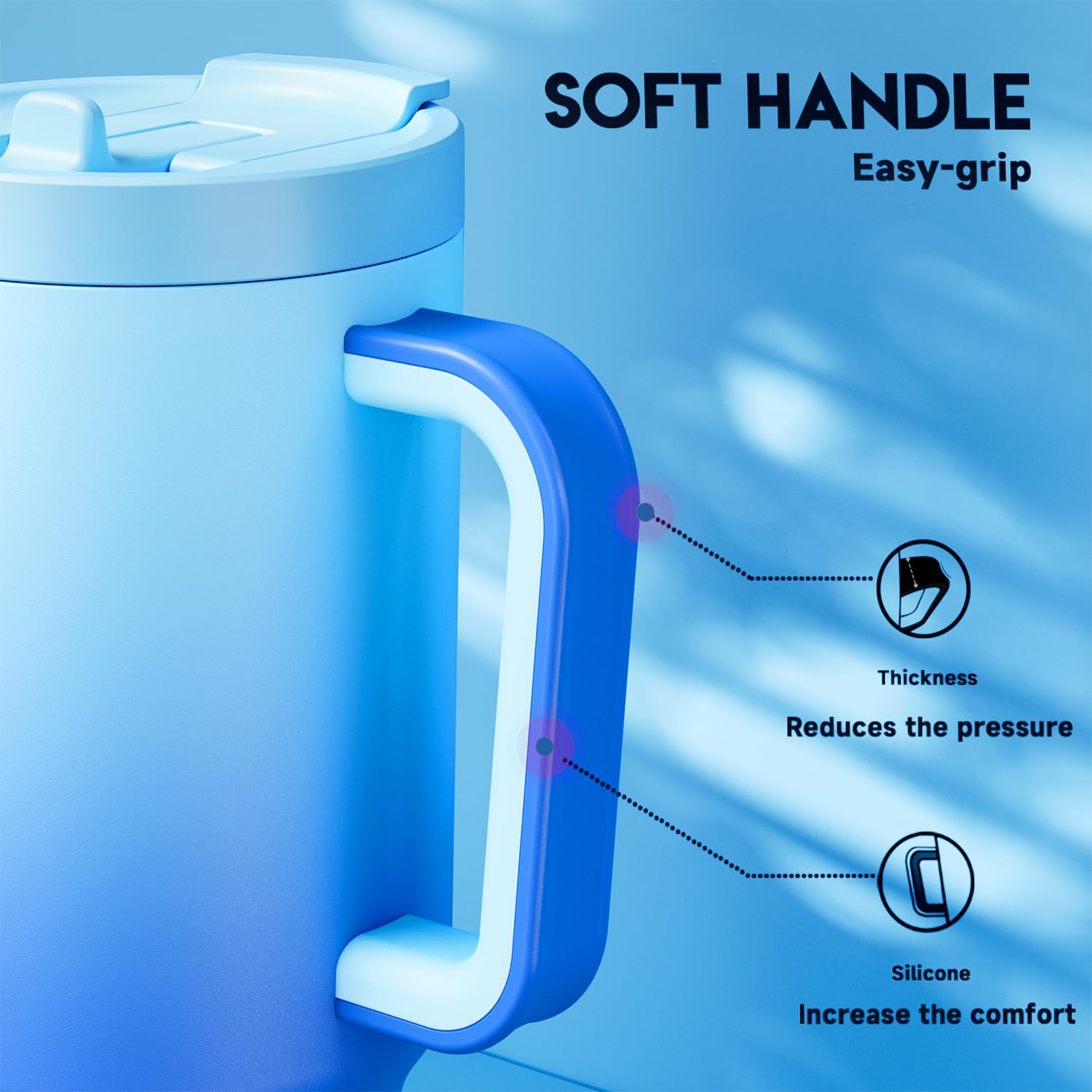 Meoky 32 oz Tumbler with Handle and Flip Straw, 100% Leakproof Tumbler with Lid and Straw, Stainless Steel Insulated Cup, Cupholder Friendly, Keeps Cold for 24 Hours (Sky)