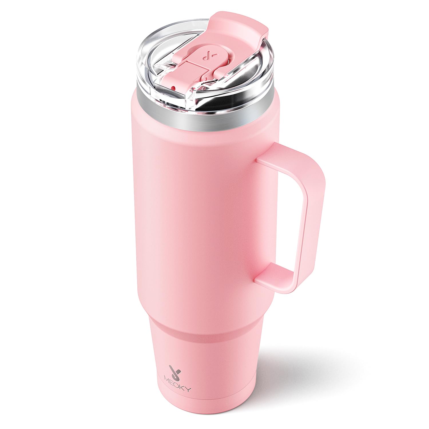 Meoky 40oz Tumbler with Handle, Stainless Steel Travel Mug with 2-in-1 Straw and Sip Lid, Vacuum Insulated Coffee Mug, 100% Leak Proof, Keeps Cold for 34 Hours or Hot for 10 Hours (Blush)