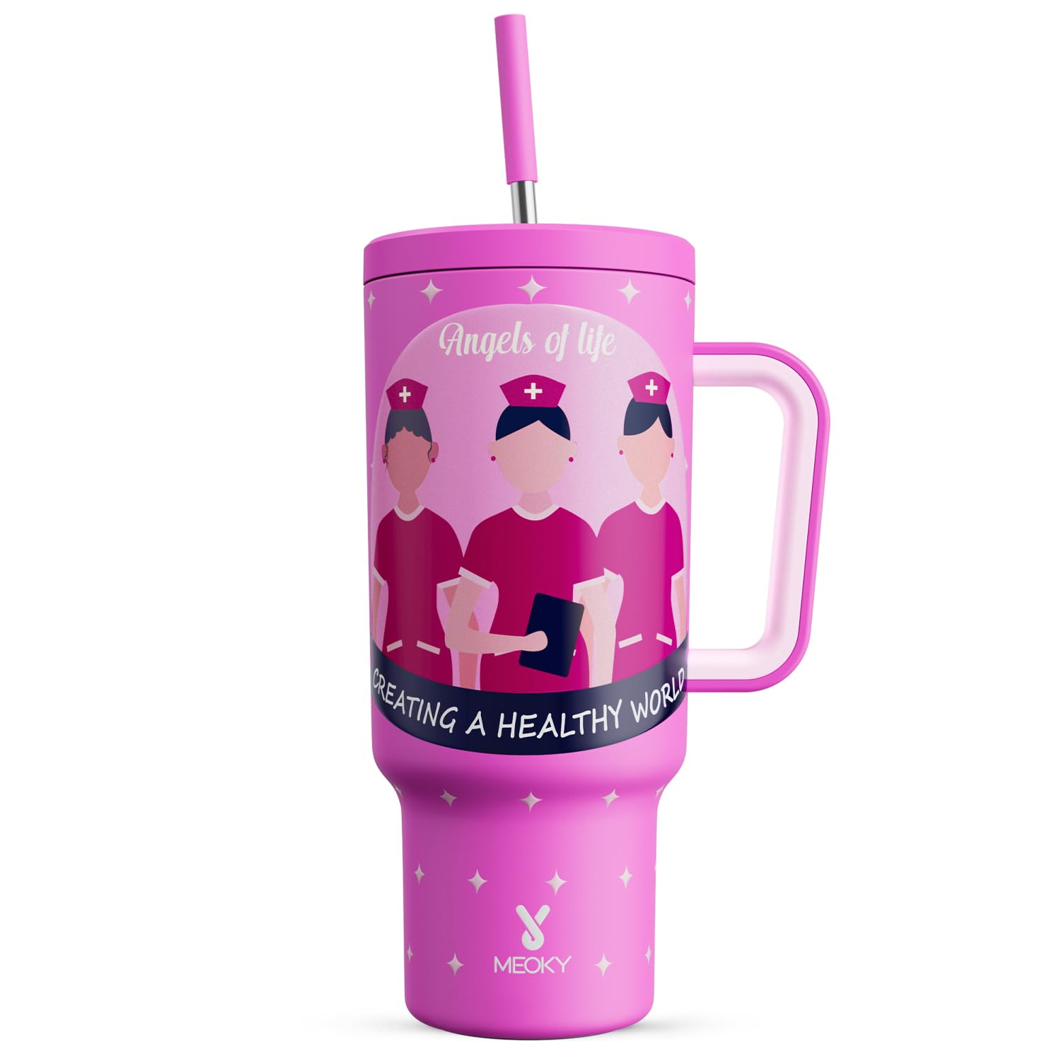 Meoky 40 oz Tumbler with Handle and Straw, Tumbler with Lid and Straw, Insulated Stainless Steel Travel Mug, 100% Leak-proof, Keeps Cold for 34 Hours (Appreciation)