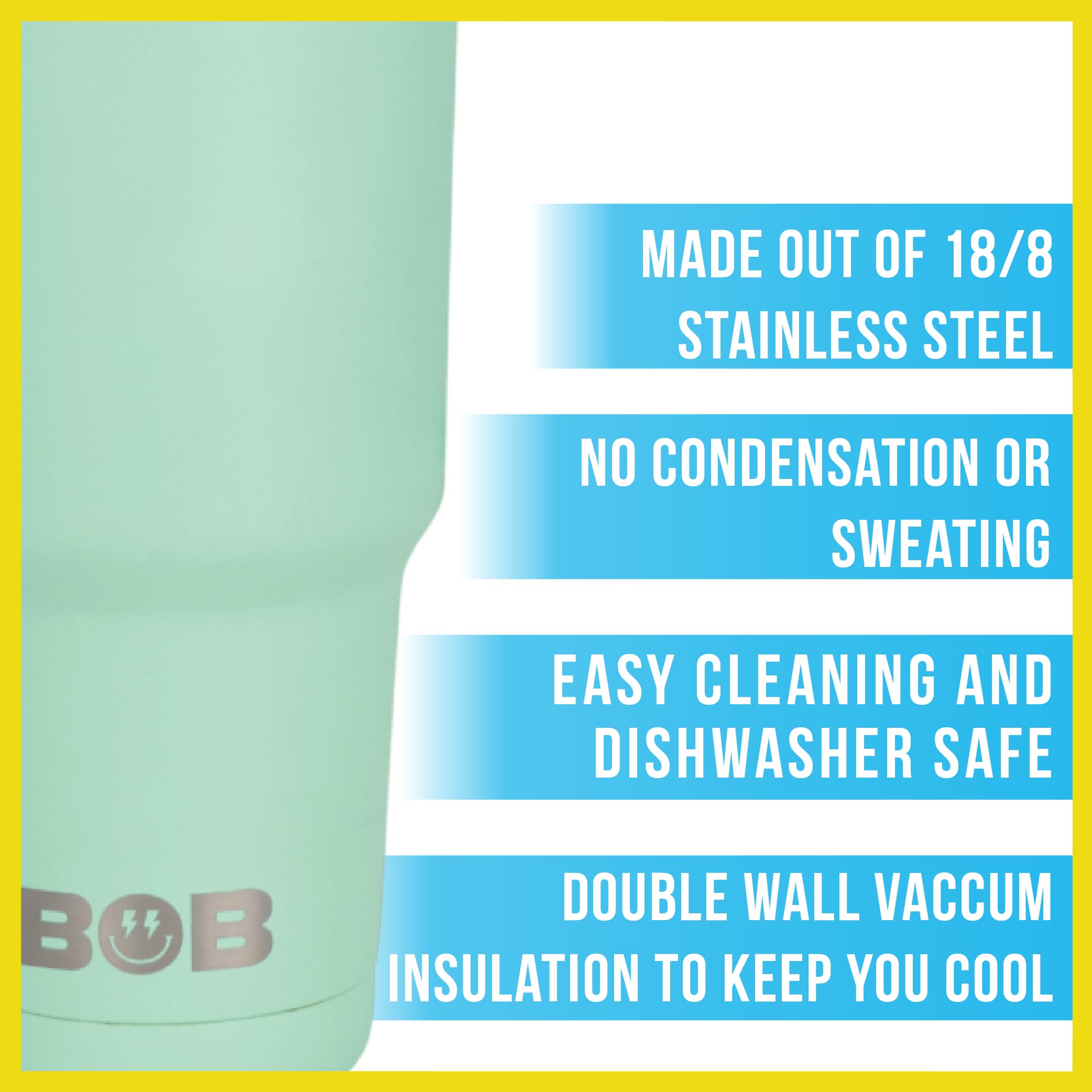 BOB THE COOLER CO BOBs 30Oz Heavy Duty Double Wall Vacuum Insulated Tumbler with Straw and Handle, Made of Stainless Steel, Great for Travel, Beach, & More