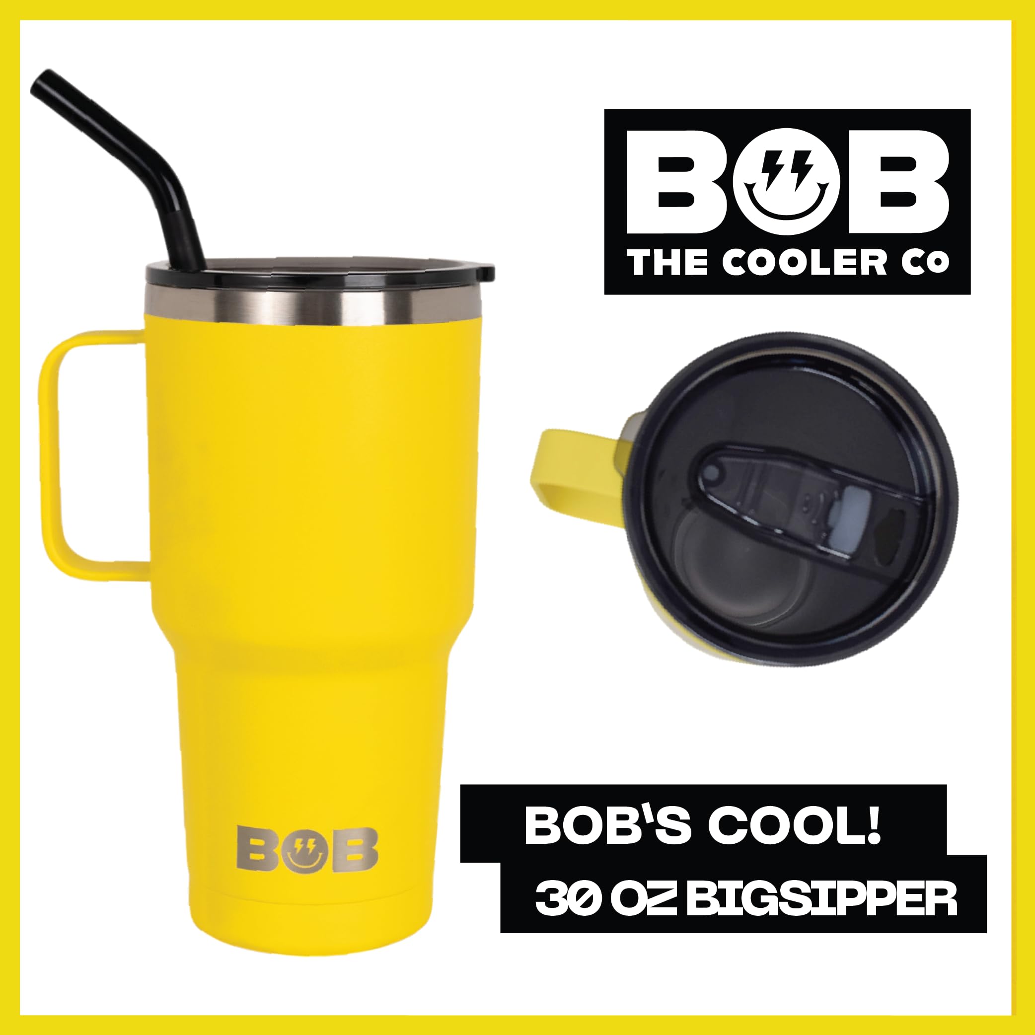 BOB THE COOLER CO BOBs 30Oz Heavy Duty Double Wall Vacuum Insulated Tumbler with Straw and Handle, Made of Stainless Steel, Great for Travel, Beach, & More