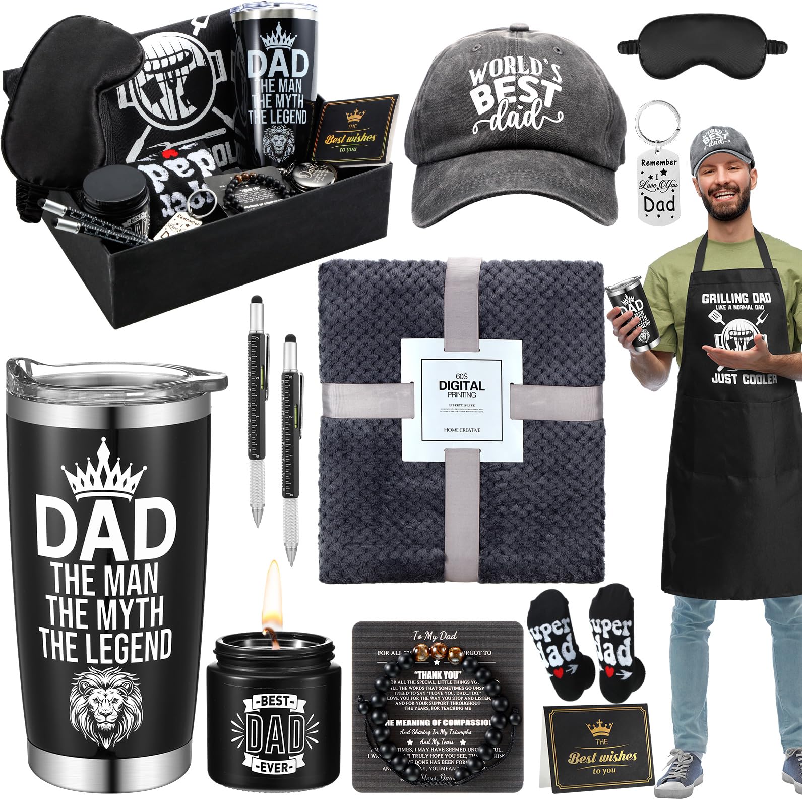 Breling Fathers Gift Gifts for Dad Best Dad Gifts Christmas Gifts For Dad Bulk Gifts Set for Dad Include Tumbler Blanket Etc. Total 14 Pcs Gifts for Dad