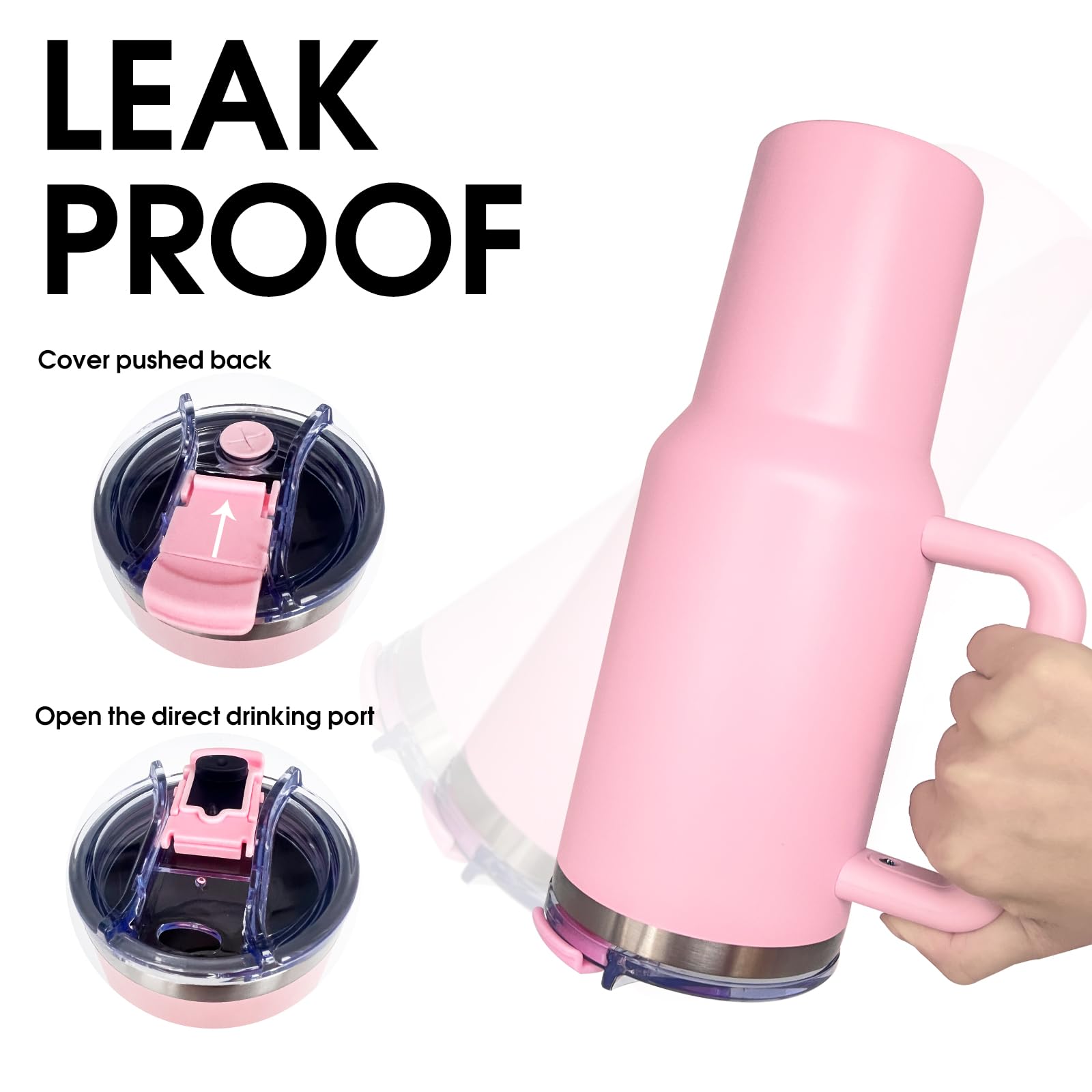 Yerivei 40 oz Tumbler with Handle and Straw Lid,Insulated Reusable Stainless Steel Water Bottle Travel Mug,Cupholder Friendly Double Wall Vacuum Sealed Cup (Pink)