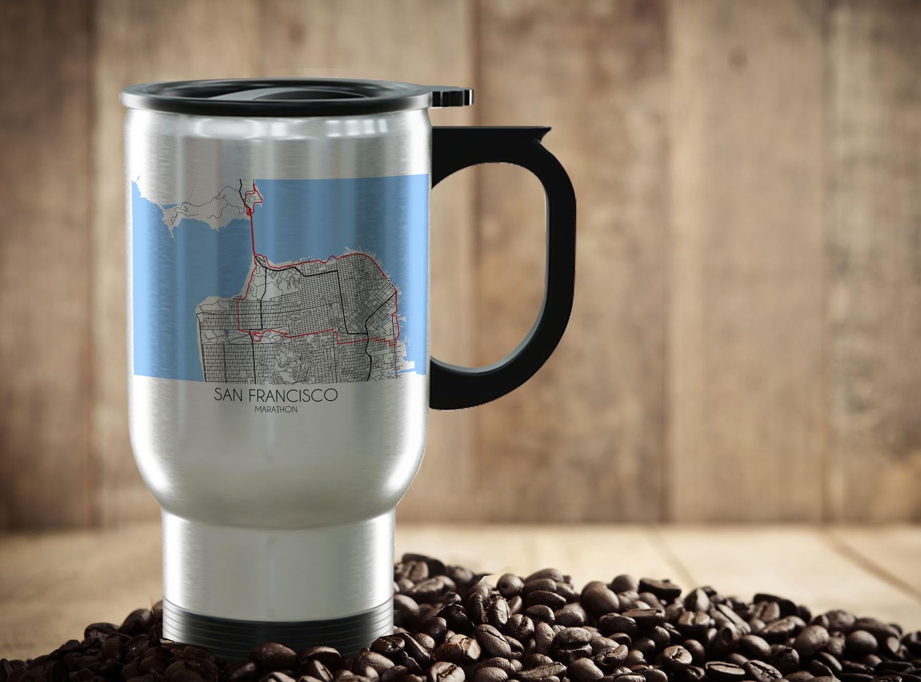 San Francisco Marathon Course Route San Francisco Gifts and Souvenirs - Unique Drinkware - San Francisco Marathon Course Route Race Memento - 14oz Travel Mug Steel