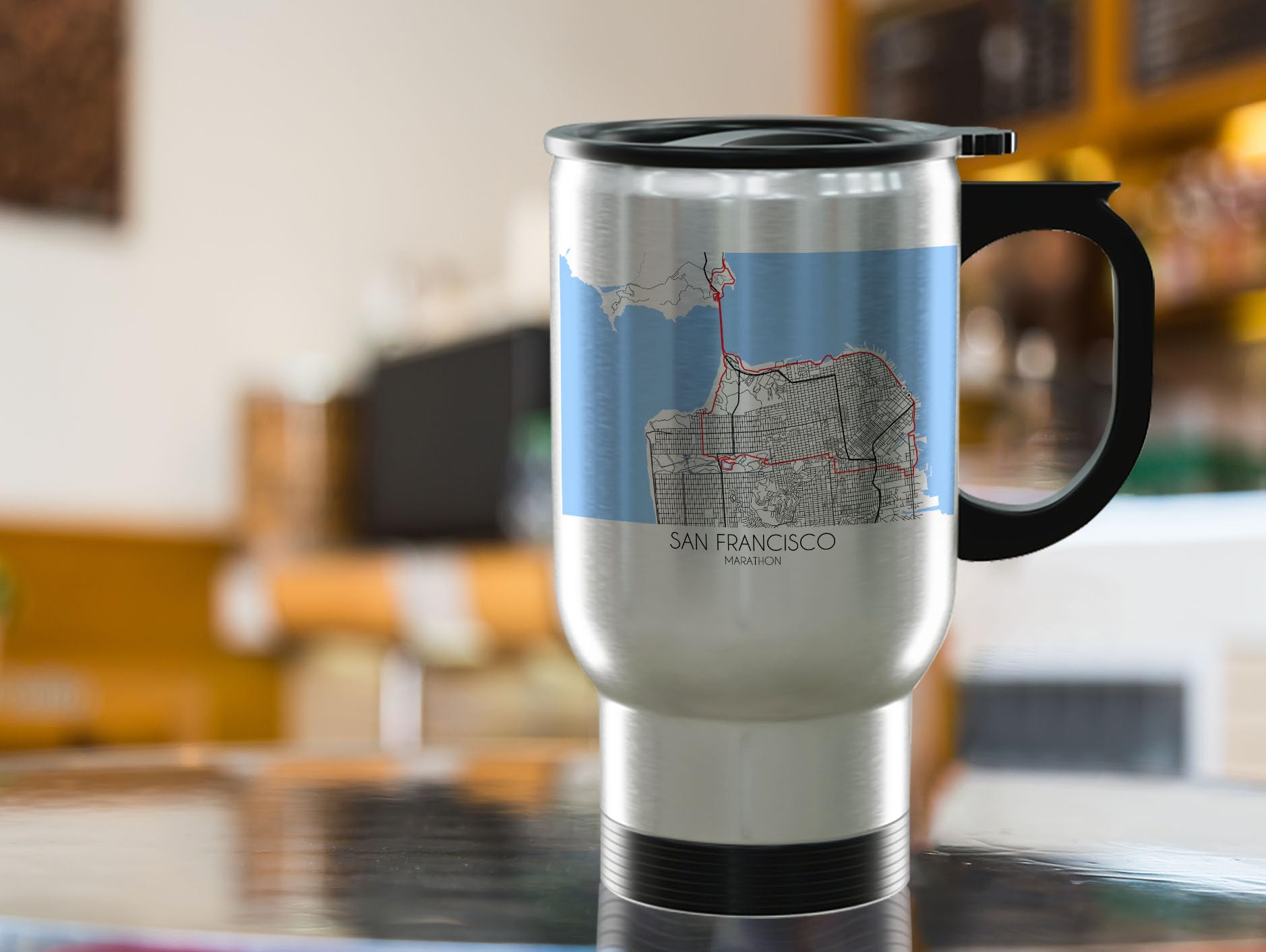 San Francisco Marathon Course Route San Francisco Gifts and Souvenirs - Unique Drinkware - San Francisco Marathon Course Route Race Memento - 14oz Travel Mug Steel
