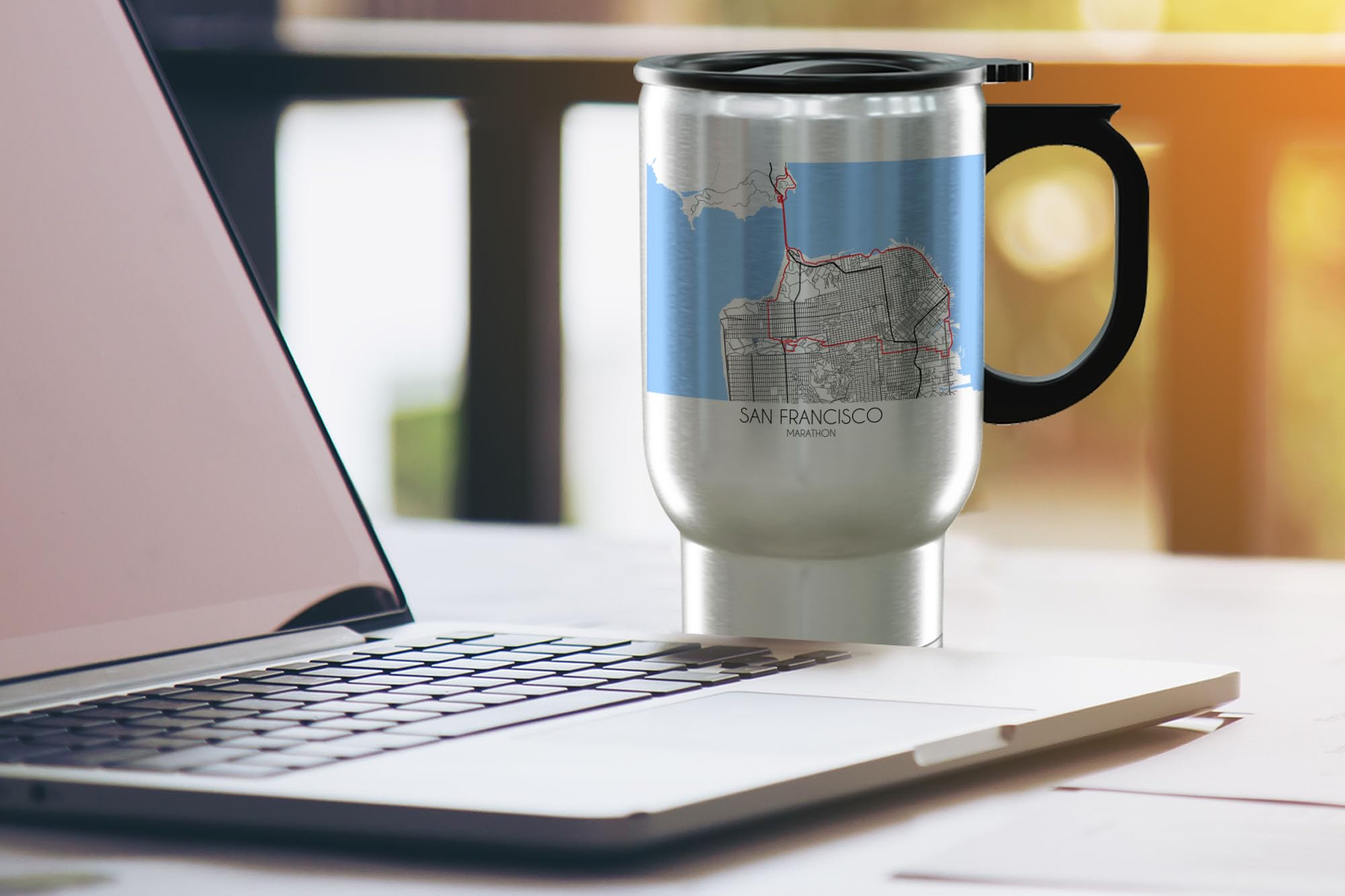 San Francisco Marathon Course Route San Francisco Gifts and Souvenirs - Unique Drinkware - San Francisco Marathon Course Route Race Memento - 14oz Travel Mug Steel