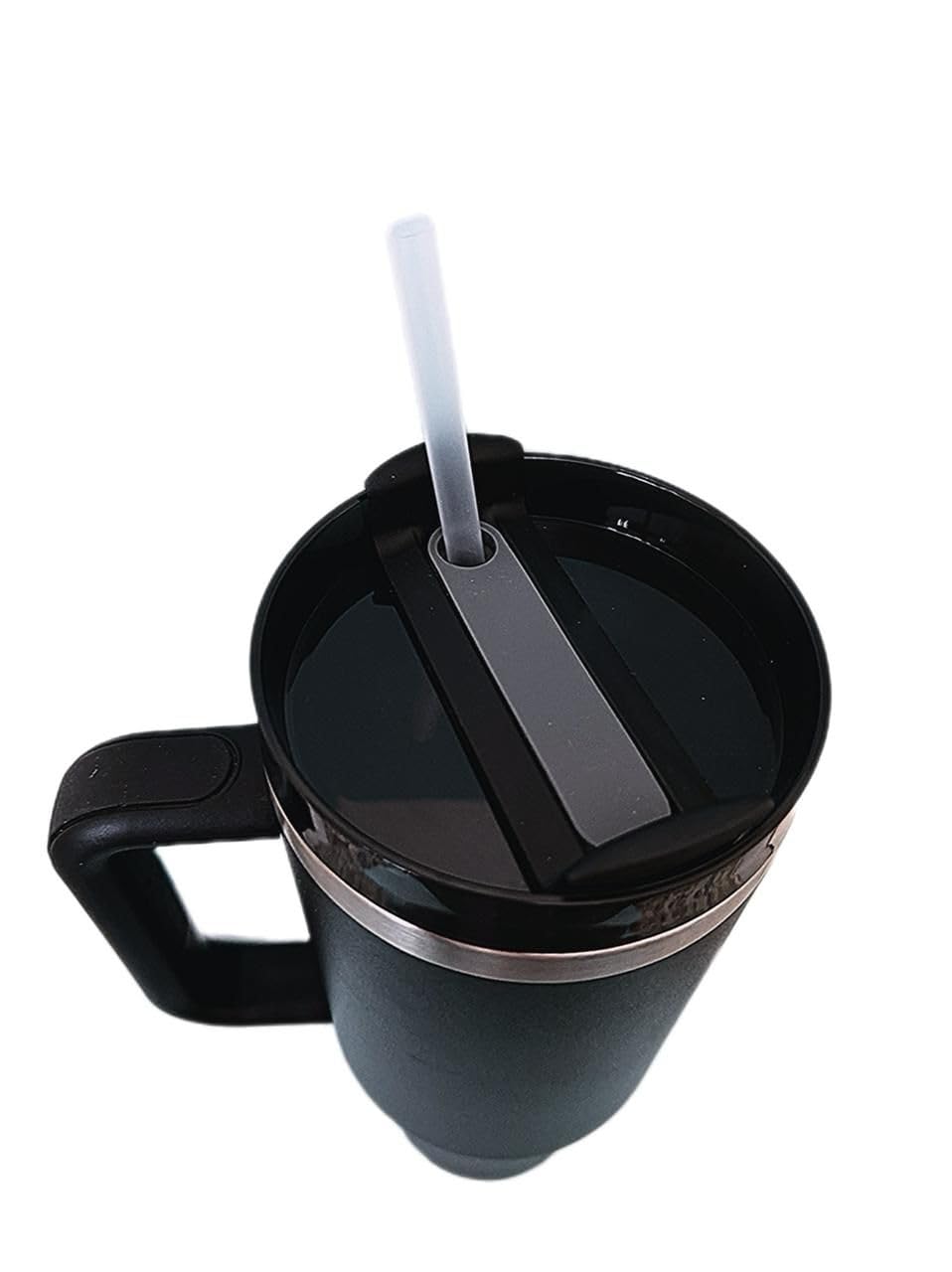 40 oz Tumbler with Handle and Straw, Black Insulated Travel Mug Iced Coffee Cup, Reusable Stainless Steel Insulated Water Bottle, Keeps Drinks Cold for 24 Hours, Dishwasher Safe, BPA Free, Large