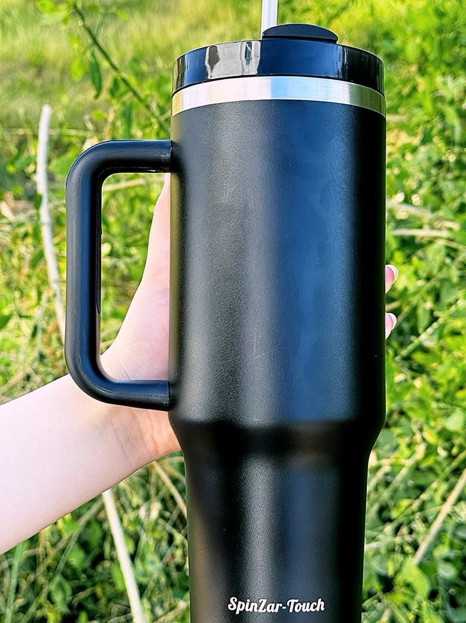 40 oz Tumbler with Handle and Straw, Black Insulated Travel Mug Iced Coffee Cup, Reusable Stainless Steel Insulated Water Bottle, Keeps Drinks Cold for 24 Hours, Dishwasher Safe, BPA Free, Large