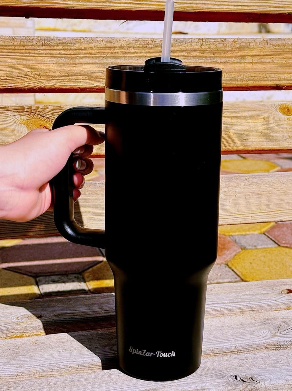 40 oz Tumbler with Handle and Straw, Black Insulated Travel Mug Iced Coffee Cup, Reusable Stainless Steel Insulated Water Bottle, Keeps Drinks Cold for 24 Hours, Dishwasher Safe, BPA Free, Large